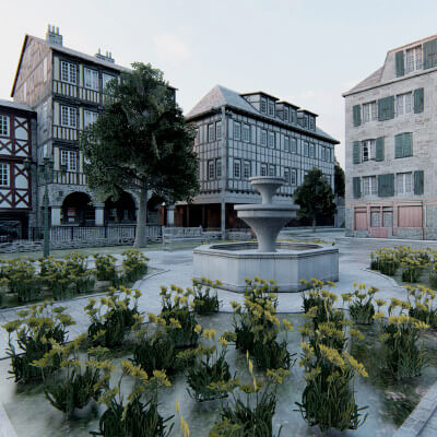 Old European City Square - Historic Architecture 3D Model by AlphaGroup