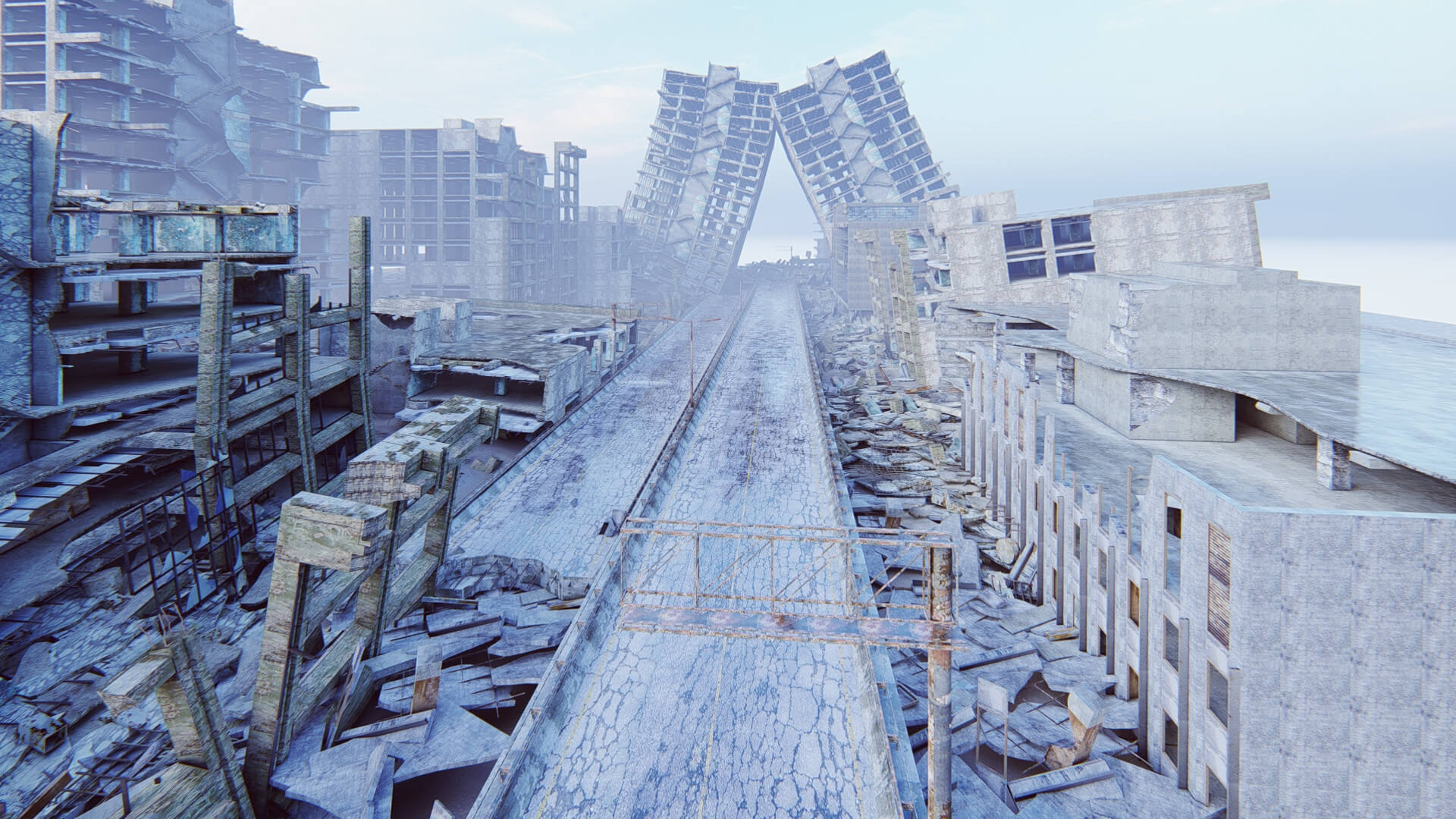 Ruined City Destroyed Cityscape - 3D Model by AlphaGroup