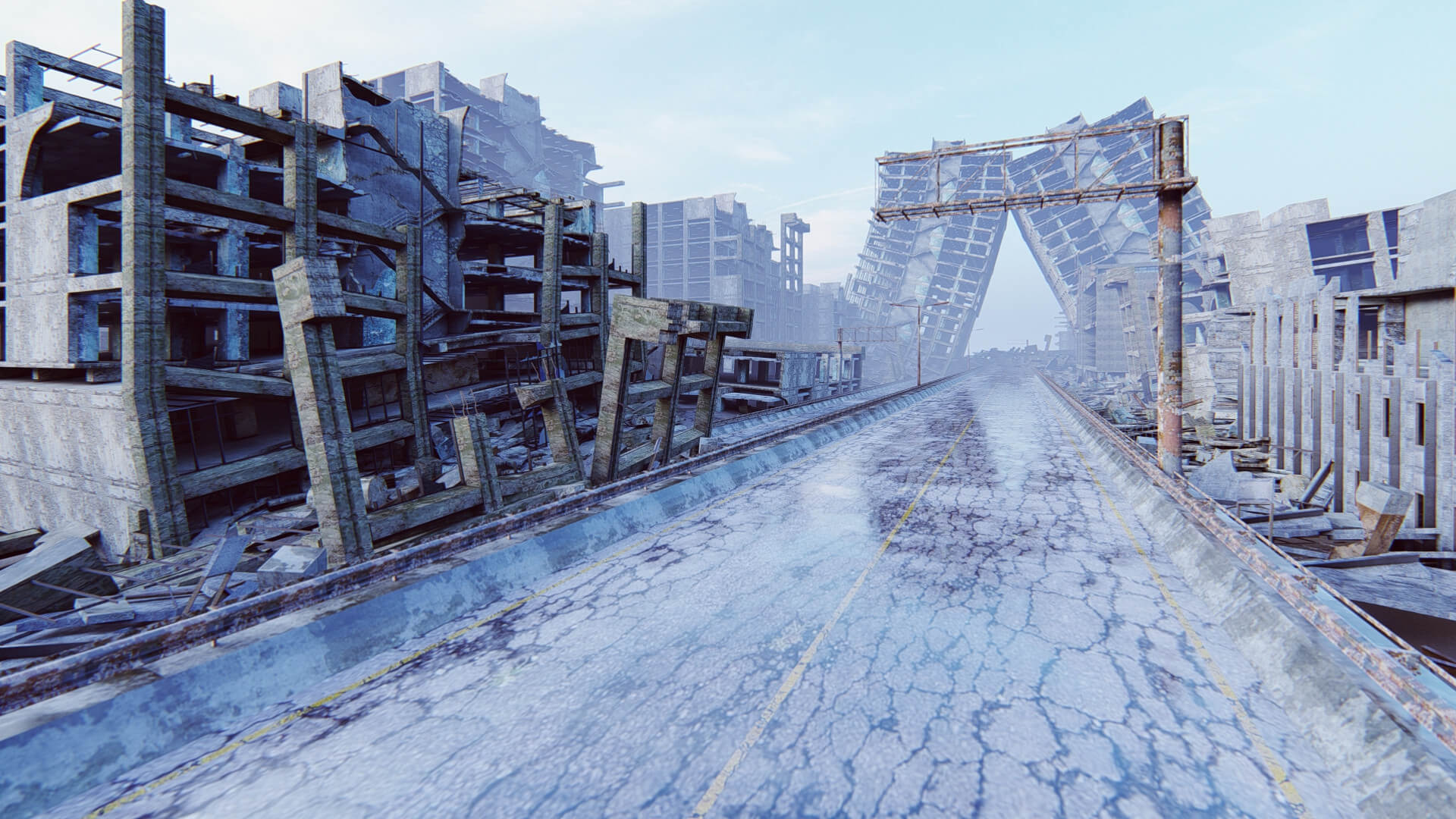 Ruined City Destroyed Cityscape - 3D Model by AlphaGroup