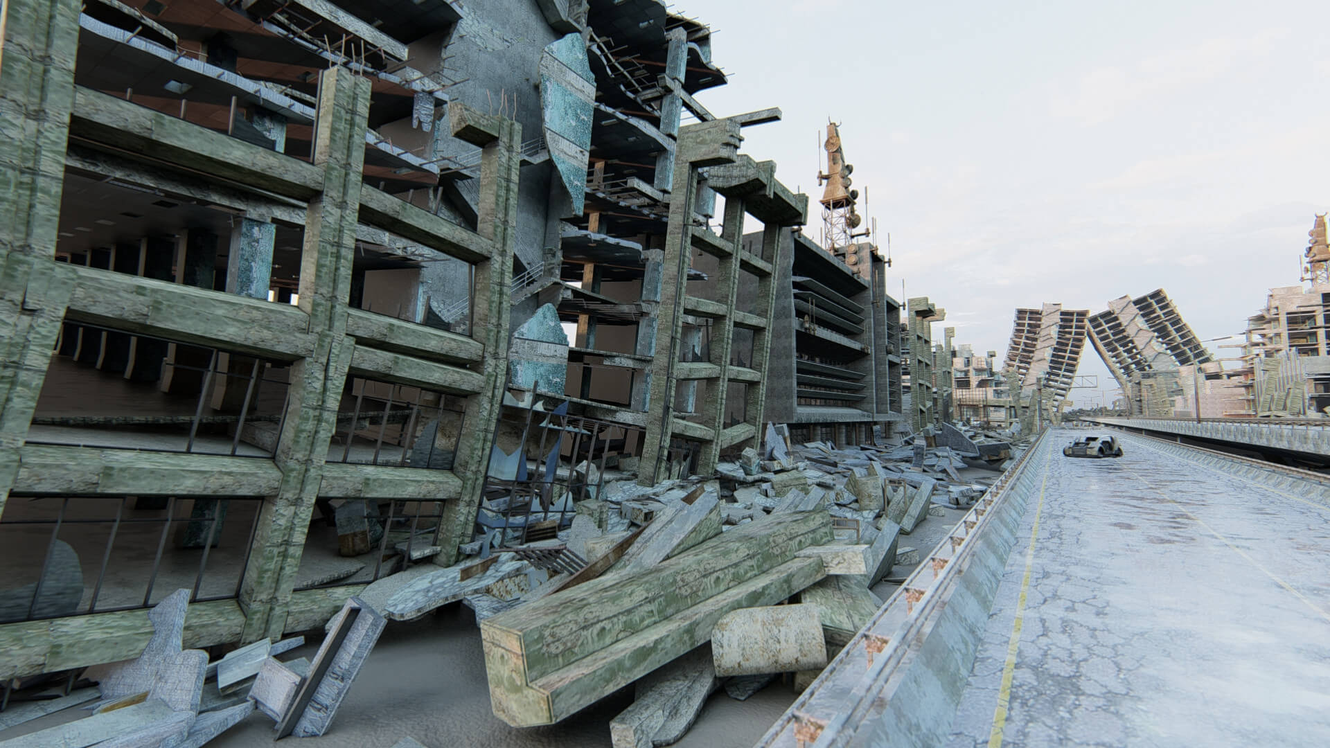 Ruined City Destroyed Cityscape - 3D Model by AlphaGroup