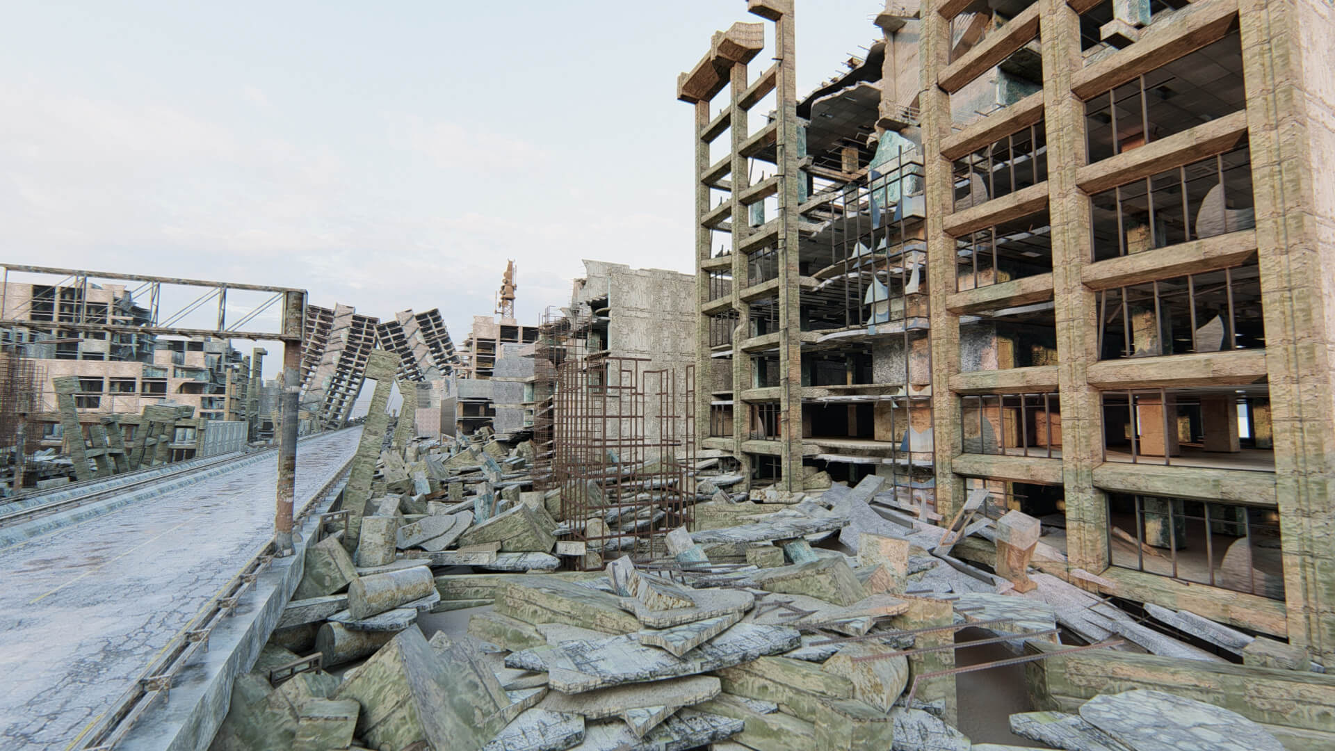 Ruined City Destroyed Cityscape - 3D Model by AlphaGroup