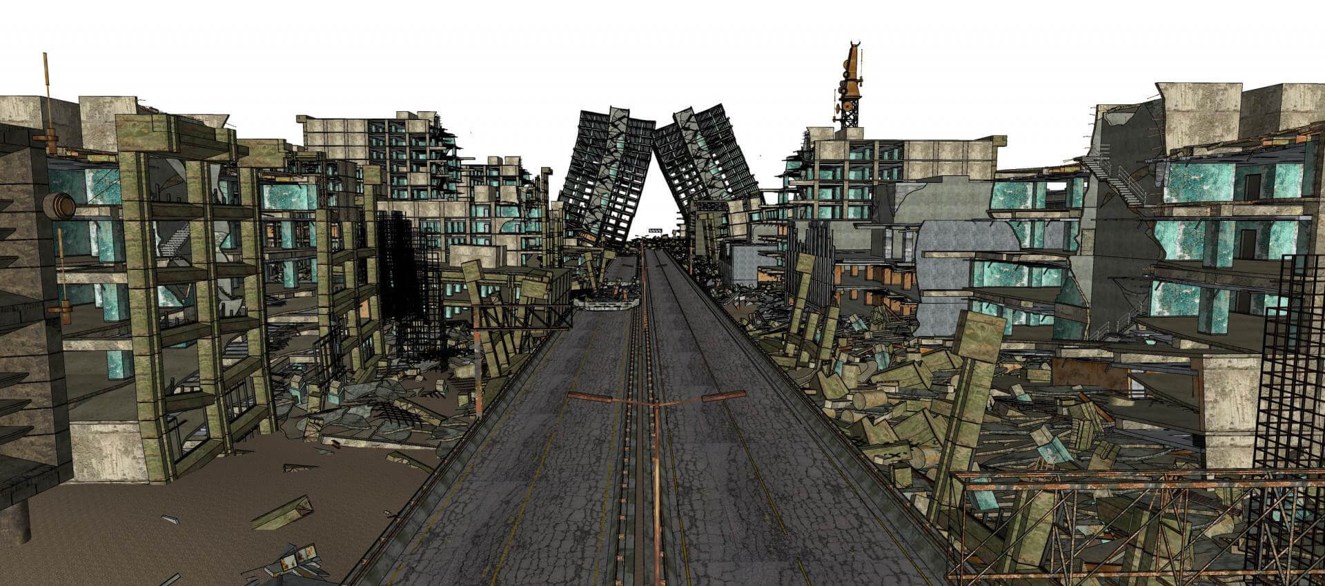 Ruined City Destroyed Cityscape - 3D Model by AlphaGroup