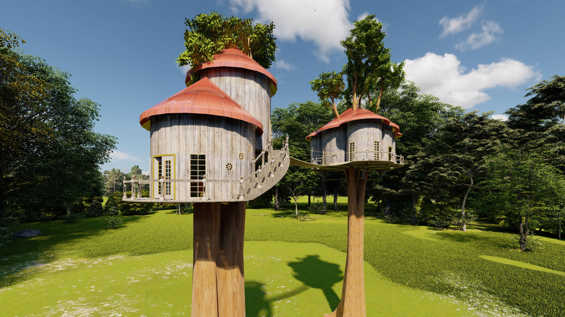 Treehouse With Bridge - 3D Model by AlphaGroup