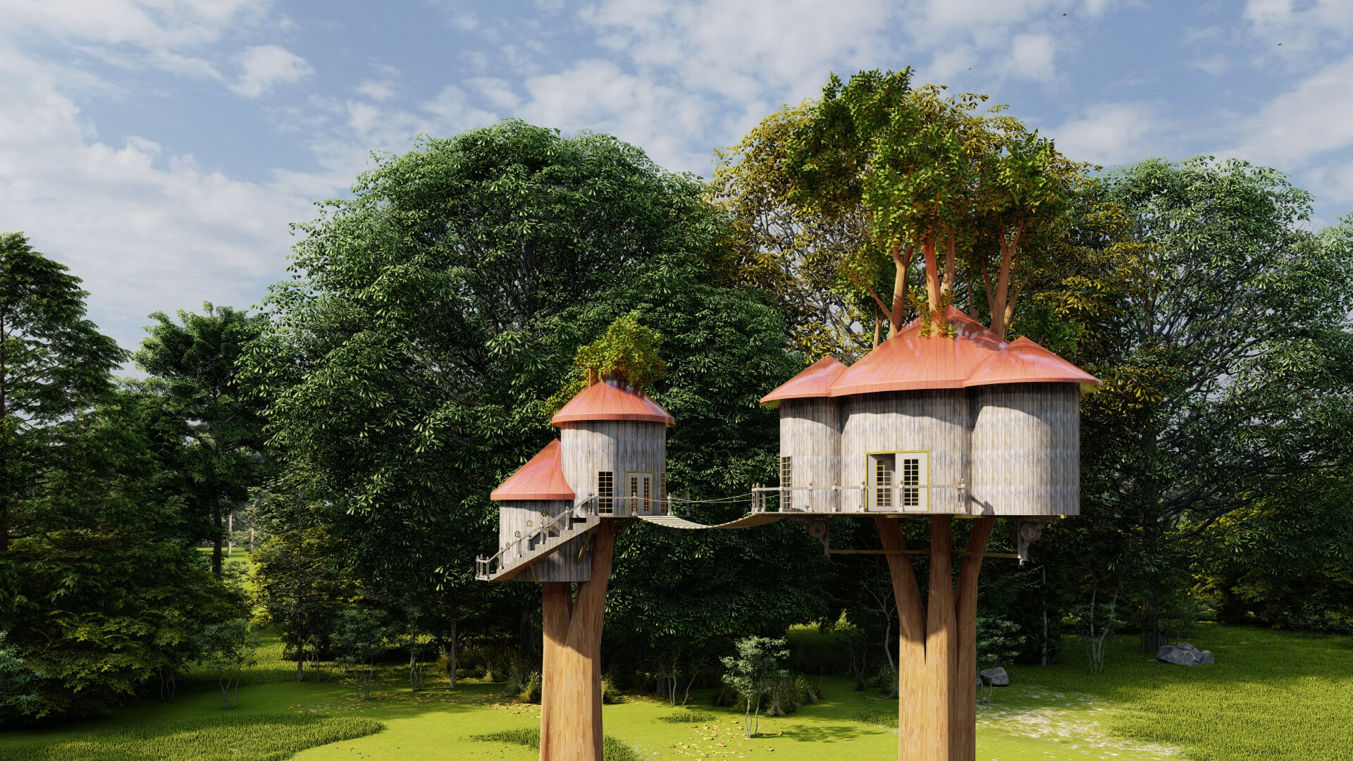 Treehouse With Bridge - 3D Model by AlphaGroup