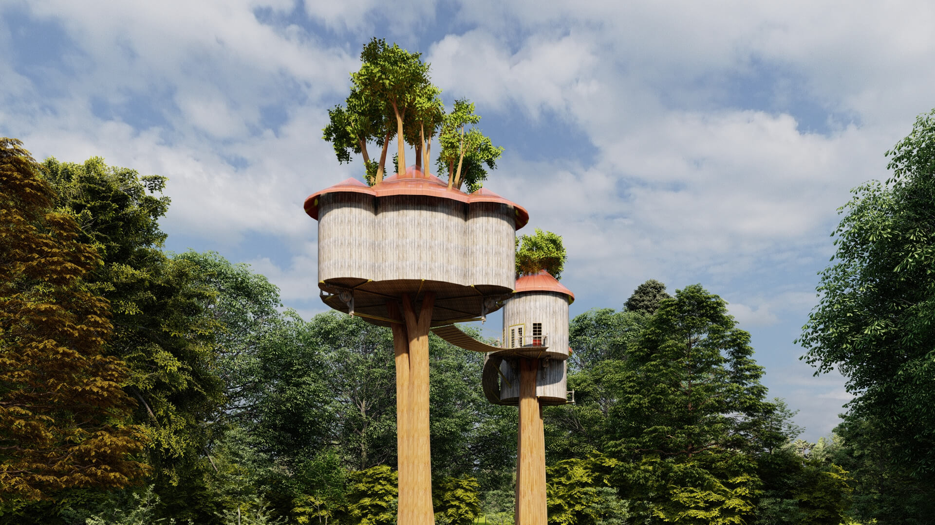 Treehouse With Bridge - 3D Model by AlphaGroup