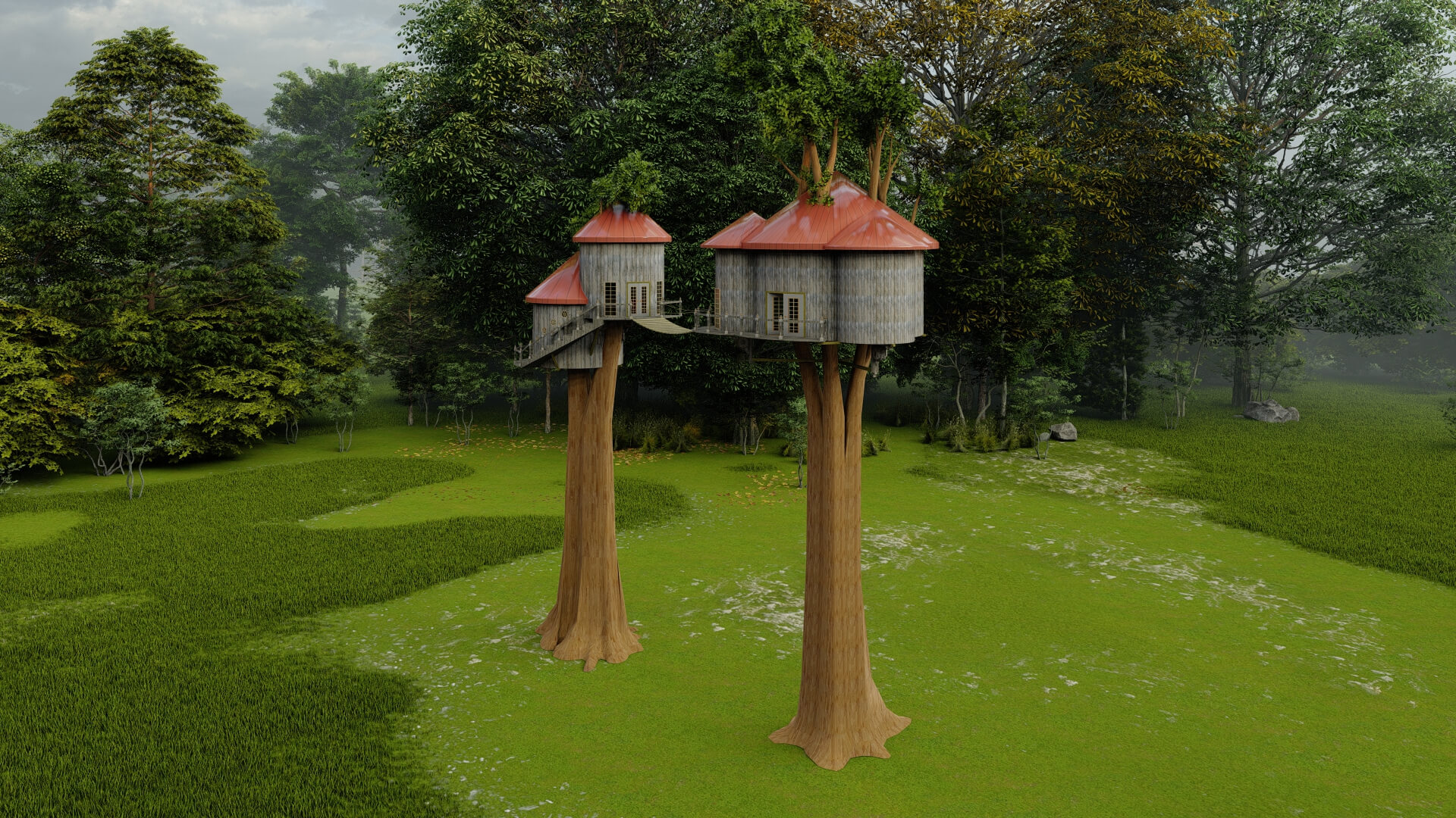 Treehouse With Bridge - 3D Model by AlphaGroup