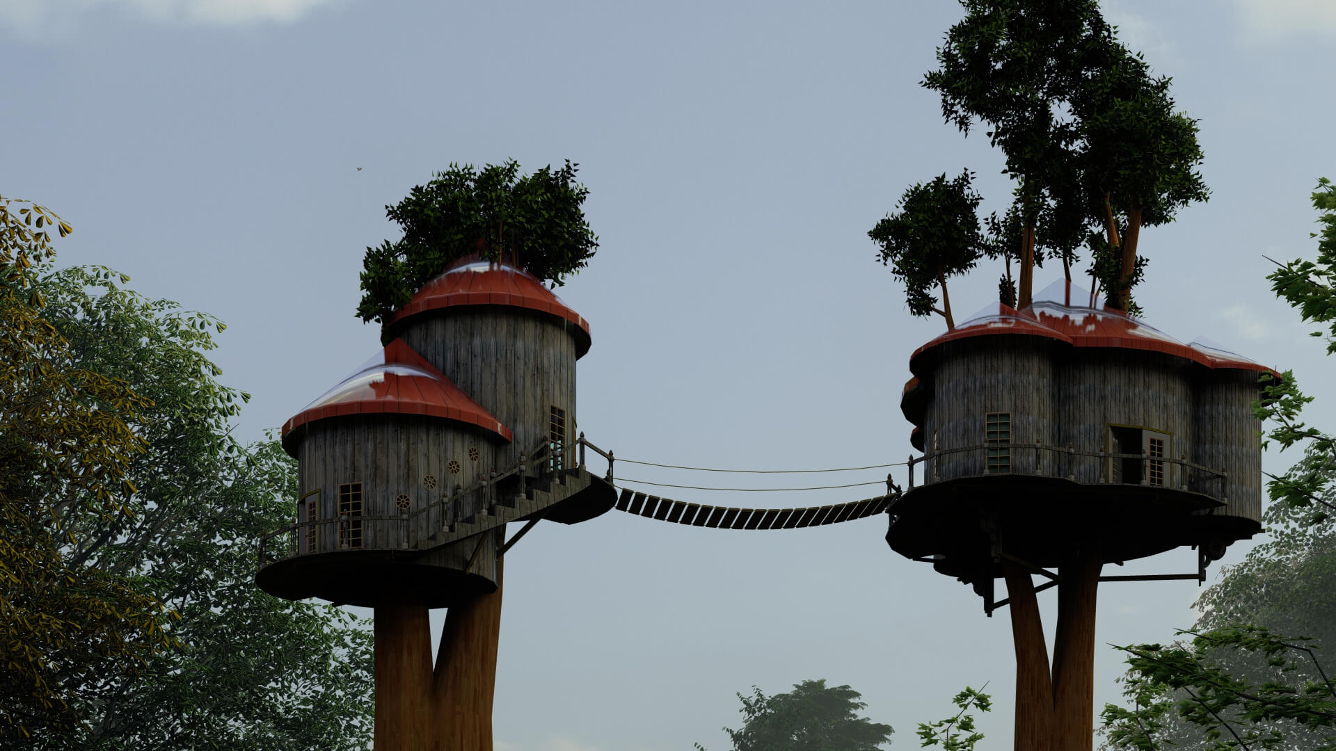 Treehouse With Bridge - 3D Model by AlphaGroup