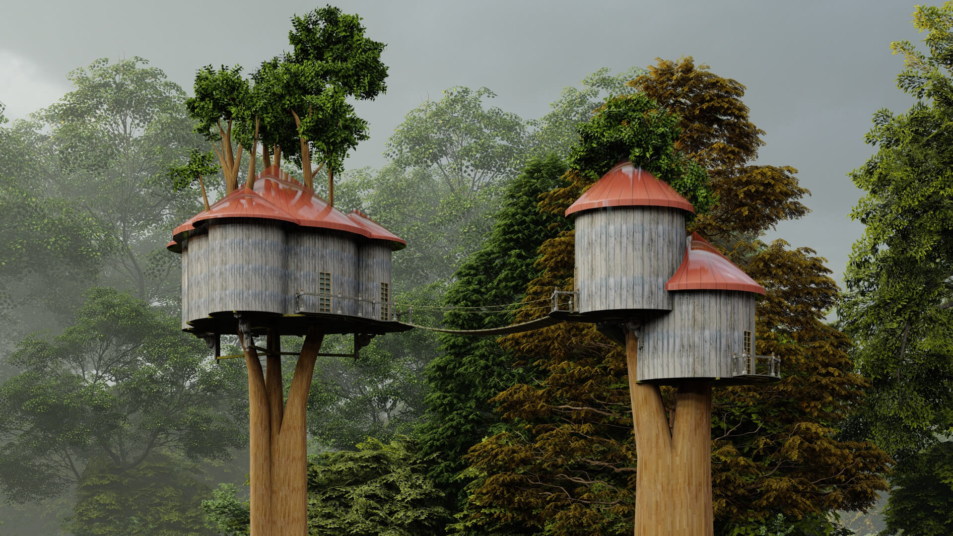 Treehouse With Bridge - 3D Model by AlphaGroup