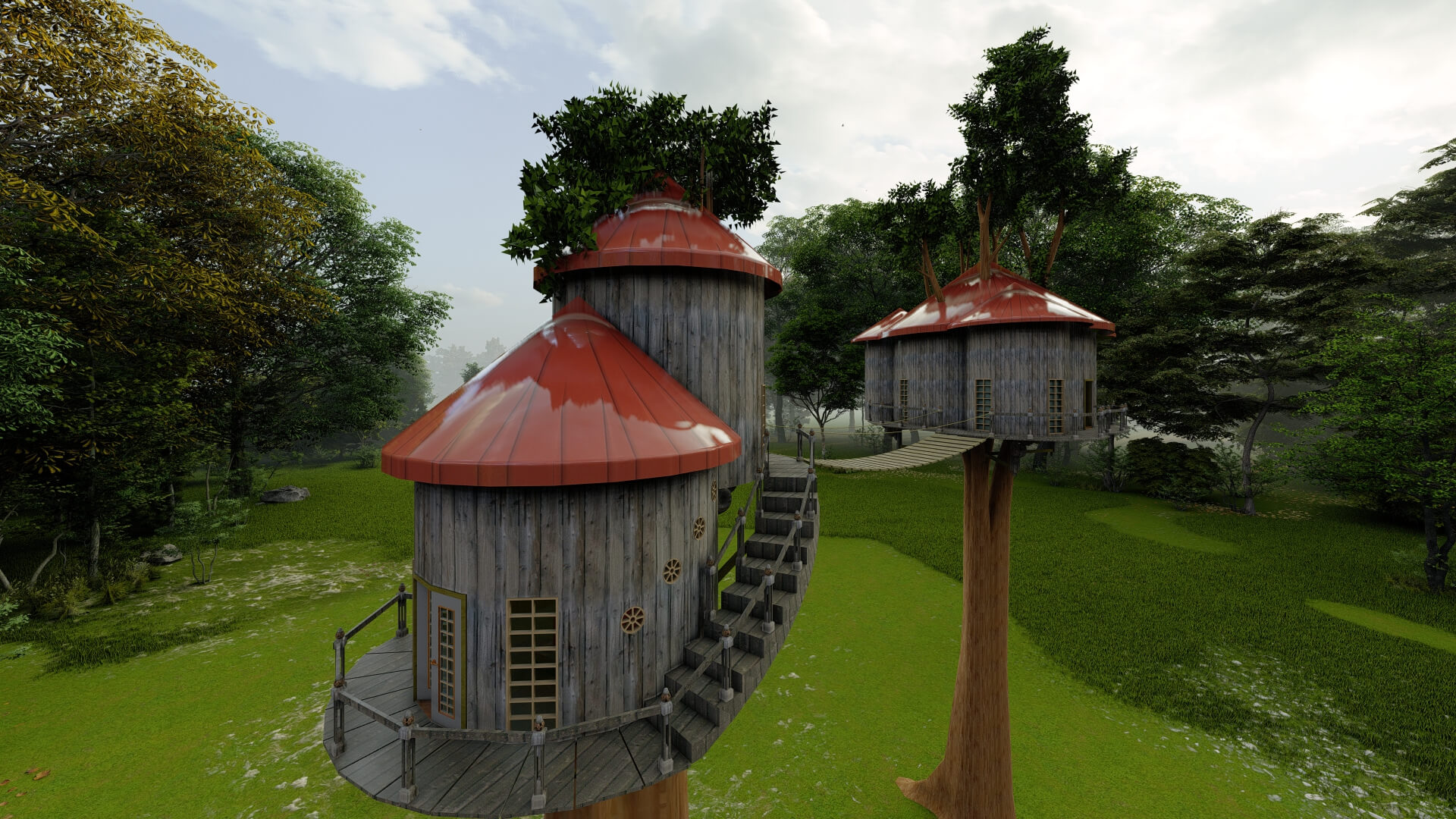 Treehouse With Bridge - 3D Model by AlphaGroup