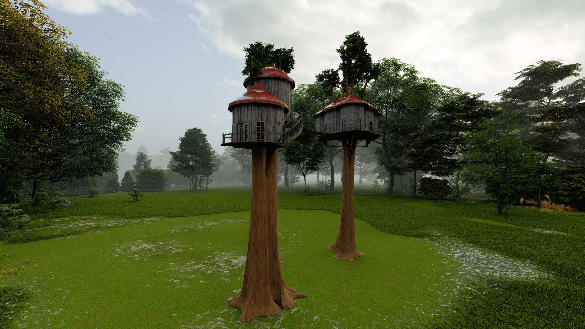 Treehouse With Bridge - 3D Model by AlphaGroup