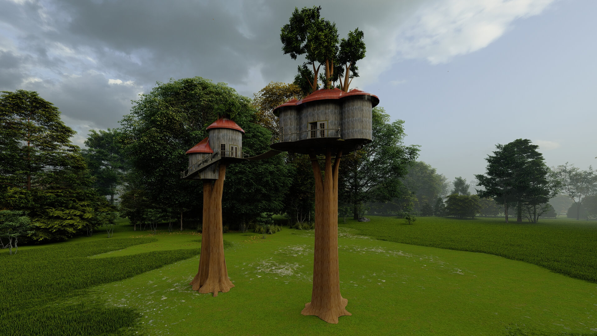 Treehouse With Bridge - 3D Model by AlphaGroup