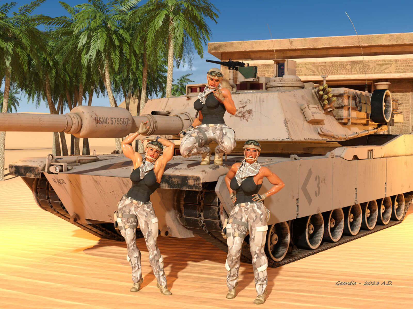 Female Tank Crew Study A 3D Desktop HD Wallpaper
