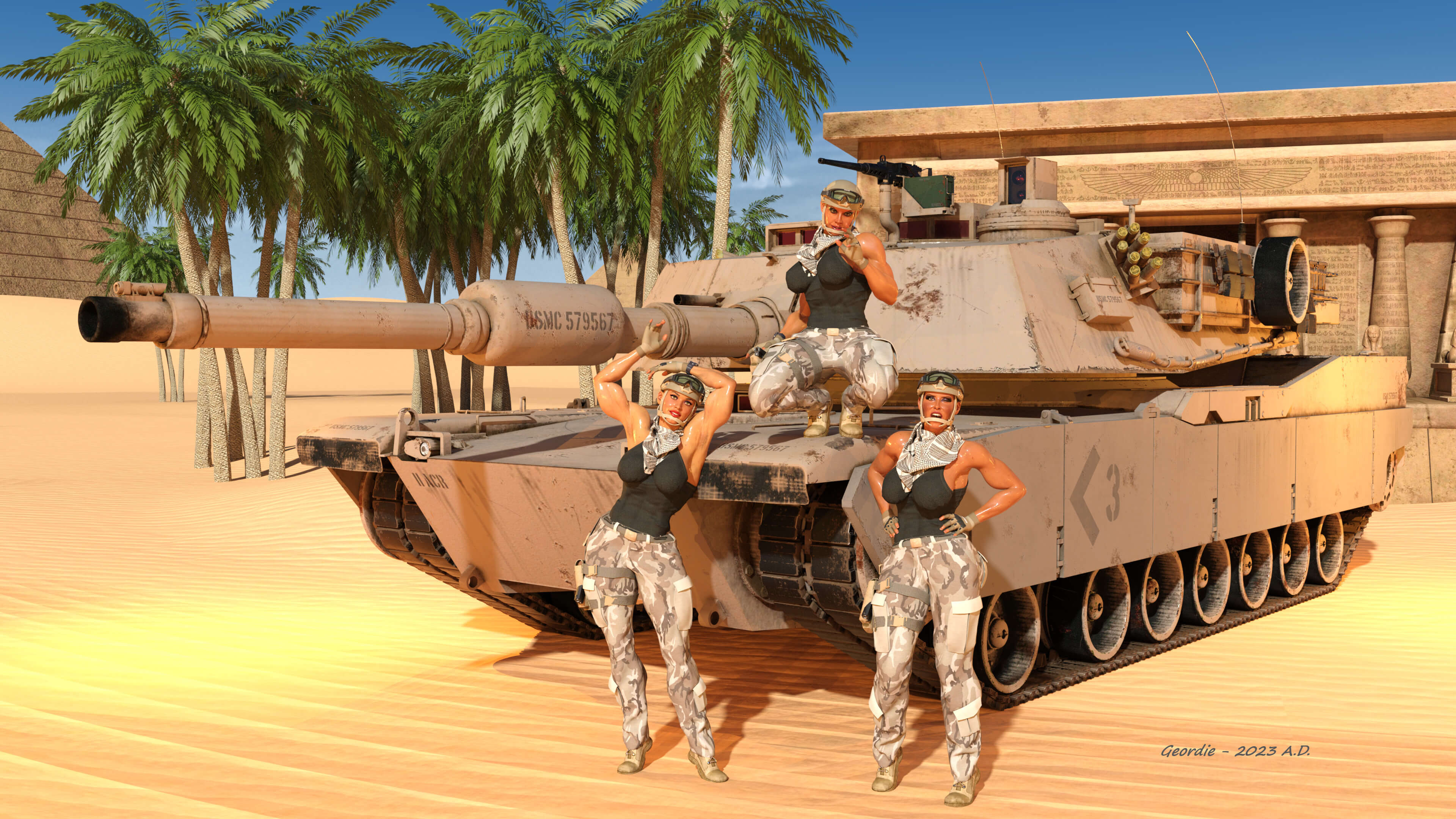 Female Tank Crew Study A 3D Desktop HD Wallpaper