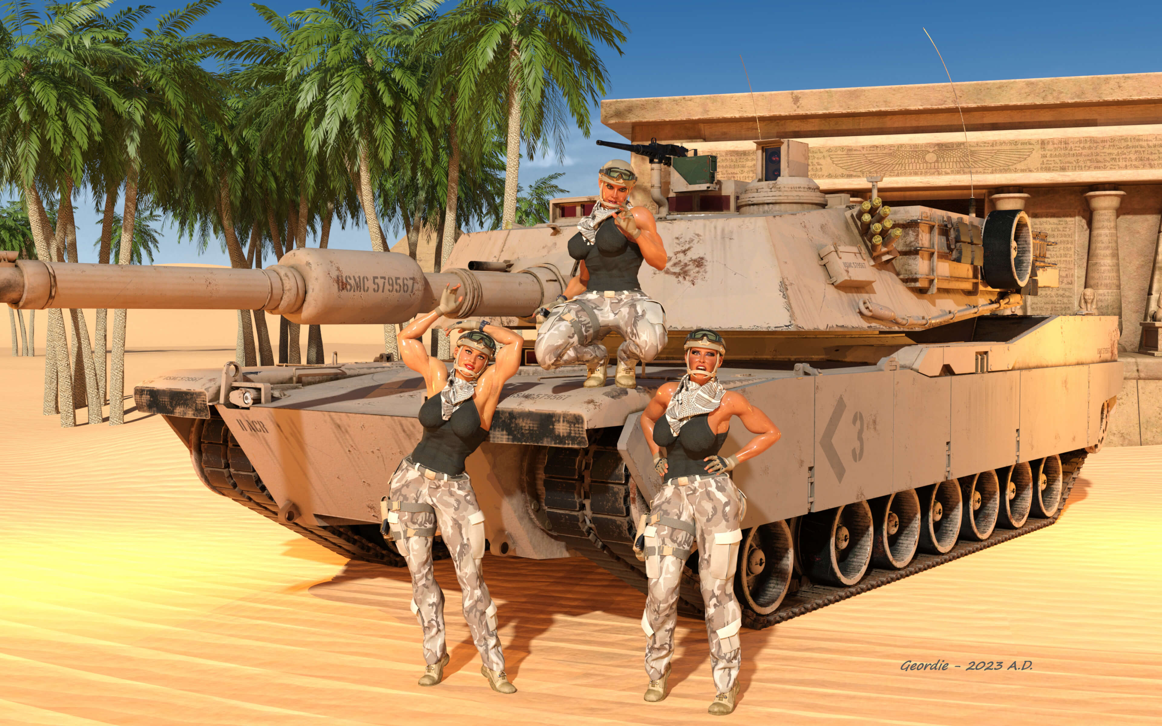 Female Tank Crew Study A 3D Desktop HD Wallpaper