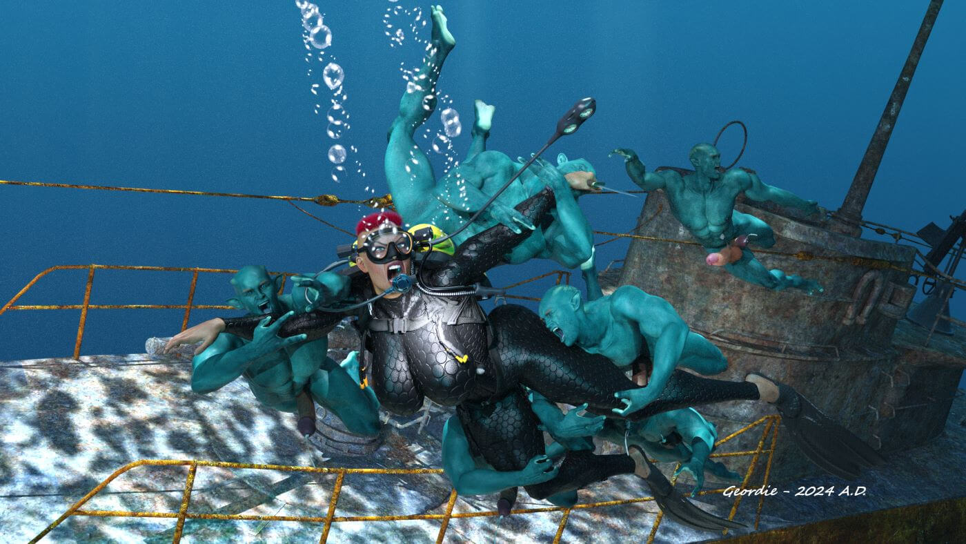 CJ Staled and Hunted Underwater 3D Render by Amazonlover08