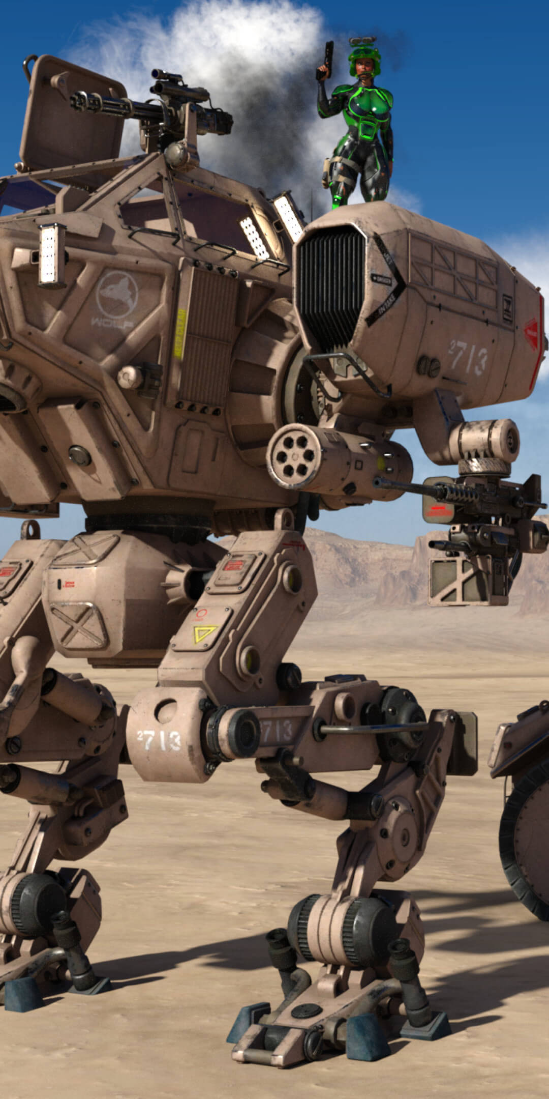 Mech Pilot Study in Desert Terrain 1D 3D Desktop HD Wallpaper