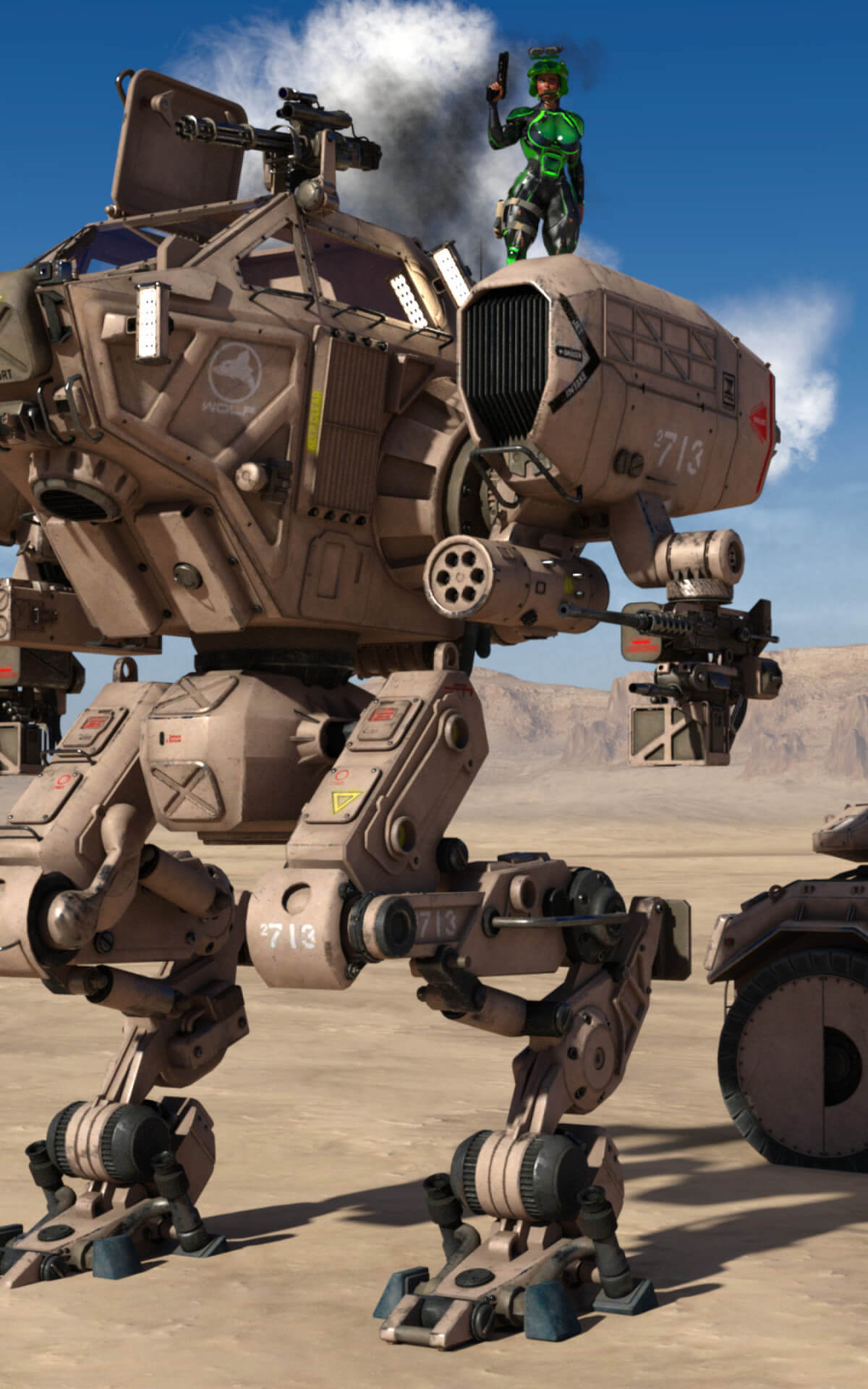 Mech Pilot Study in Desert Terrain 1D 3D Desktop HD Wallpaper