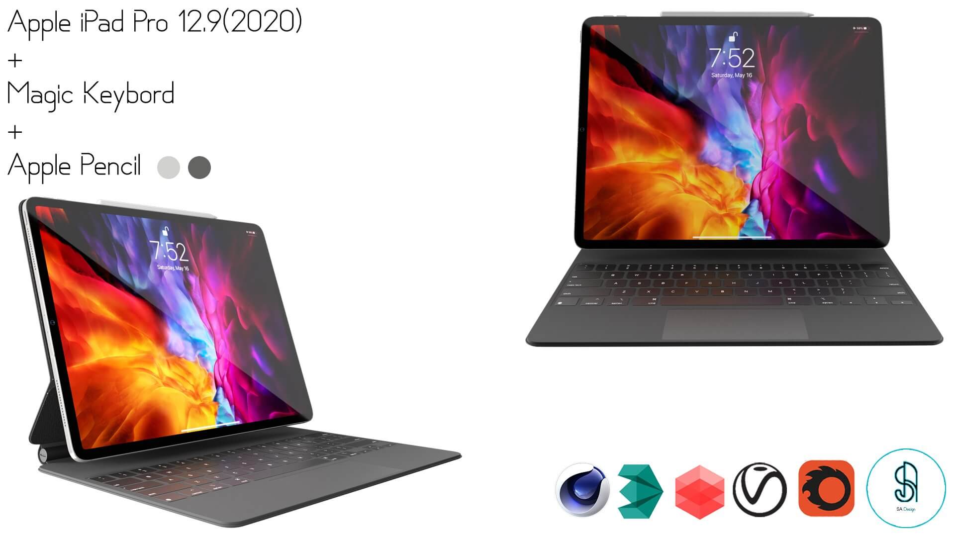 IPad Pro 2020 with Magic Keybord and Apple Pencil - 3D Model by amirhs09