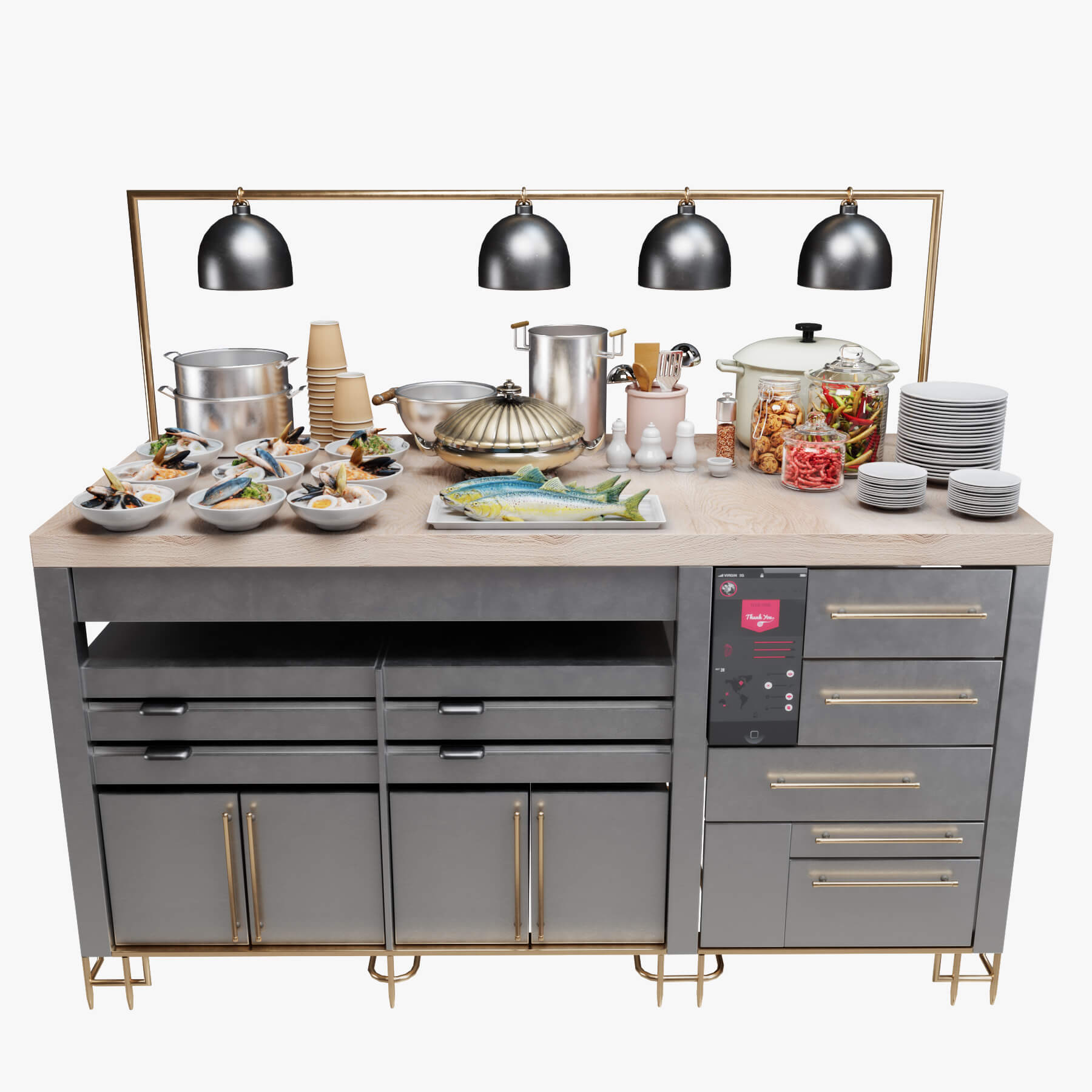 Food Serving Table With Seafood - 3D Model by Amistat