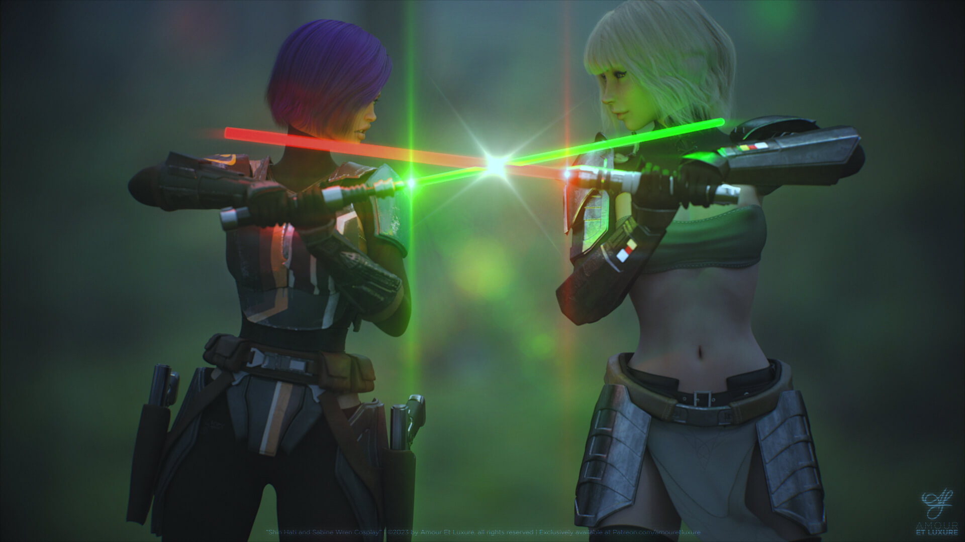 Shin Hati fighting Sabine 3D Render, Digital Art by Amouretluxure