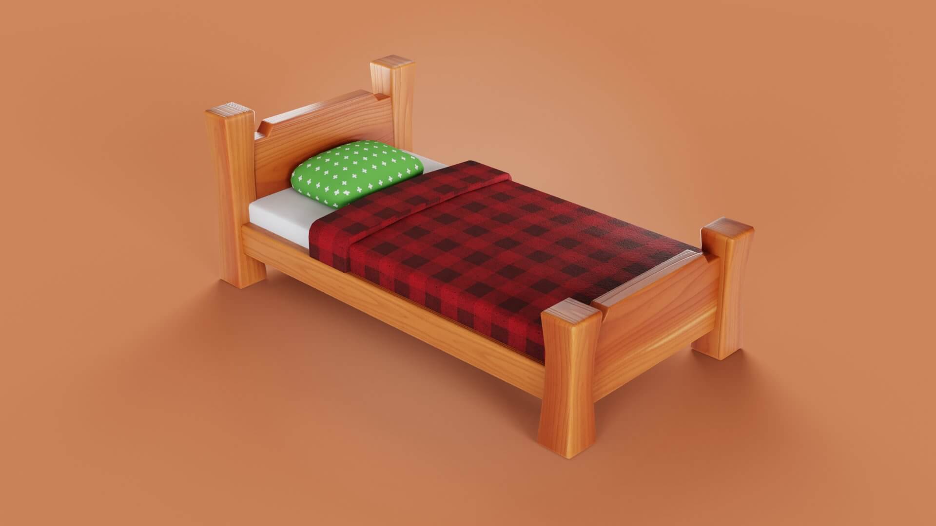 Stylized Wooden Bed - 3 Color Variation Free 3D Model by andrey_ryzhko
