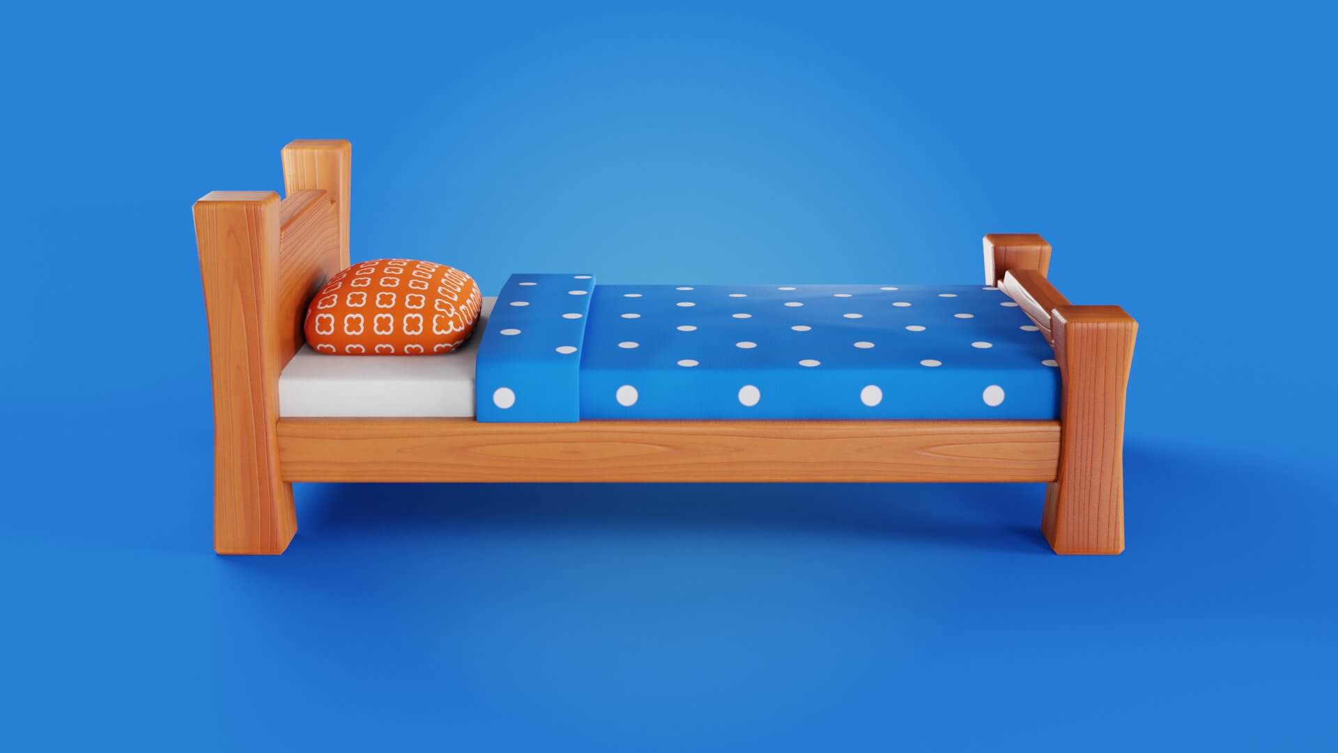 Stylized Wooden Bed - 3 Color Variation Free 3D Model by andrey_ryzhko