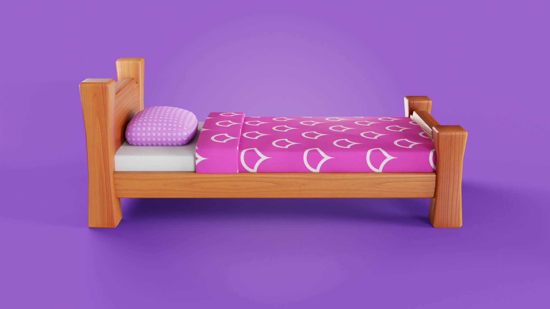 Stylized Wooden Bed - 3 Color Variation Free 3D Model by andrey_ryzhko