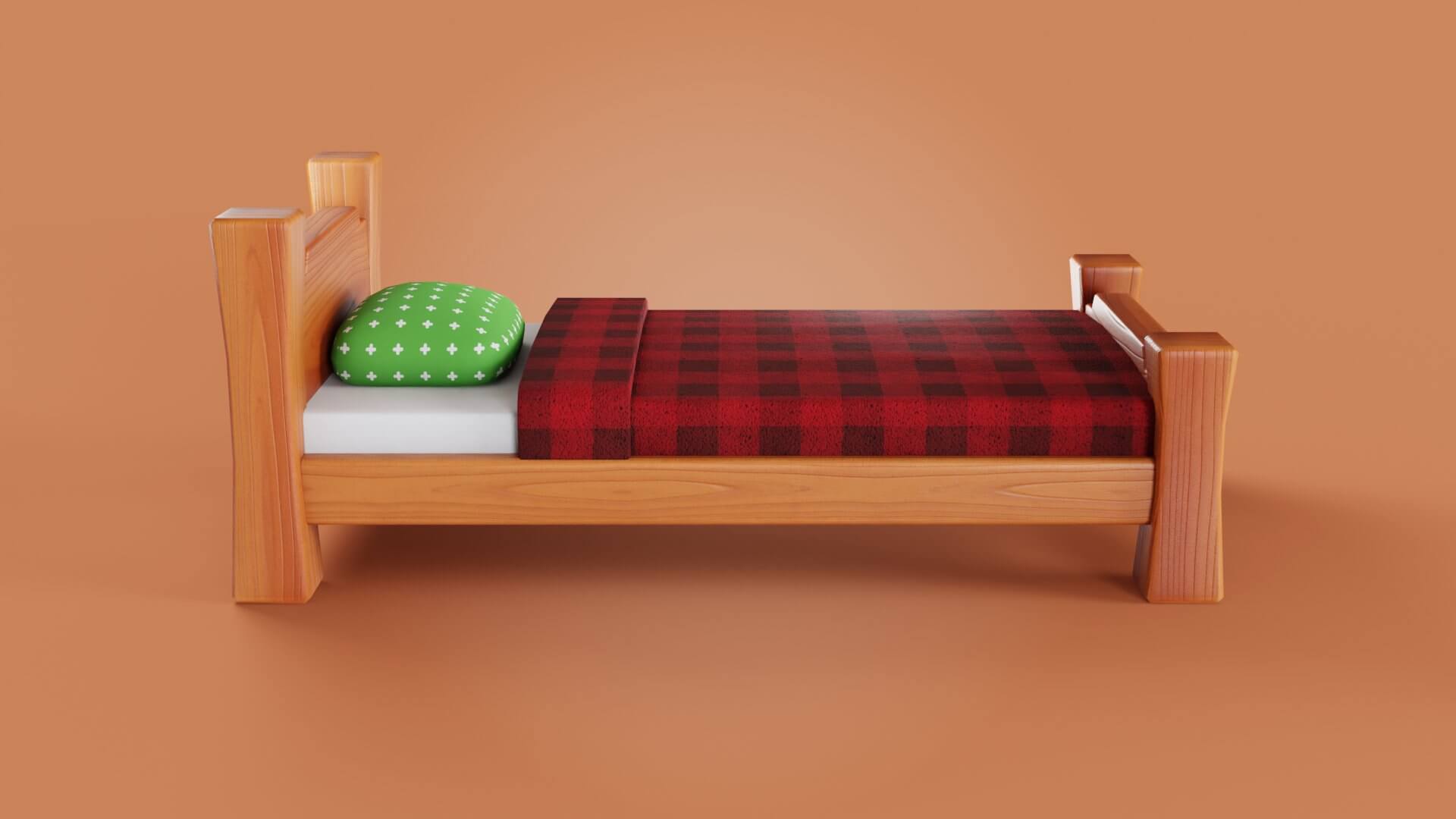 Stylized Wooden Bed - 3 Color Variation Free 3D Model by andrey_ryzhko