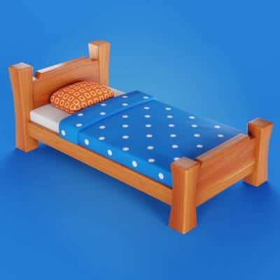 Stylized Wooden Bed - 3 Color Variation Free 3D Model by andrey_ryzhko