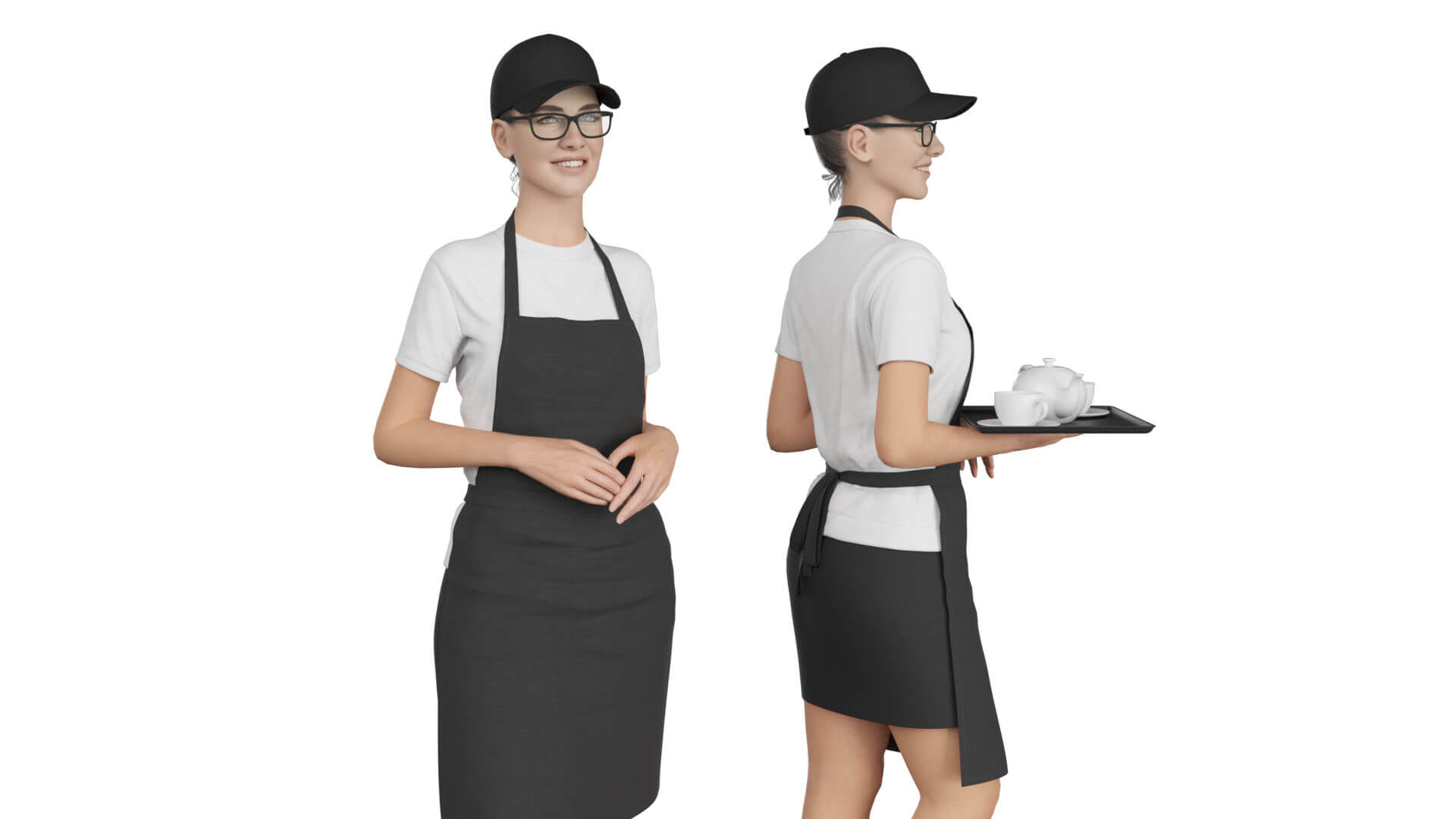 Cafe Waiter or Cashier in a Black Apron - 3D Model by AnDu