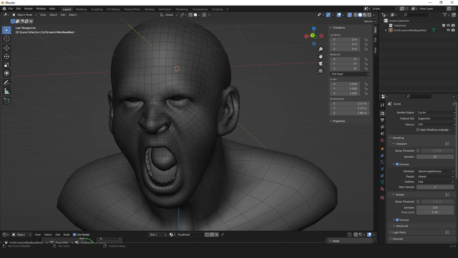 Evil Screaming Man Bust Base Mesh - Free 3D Model by AnDu