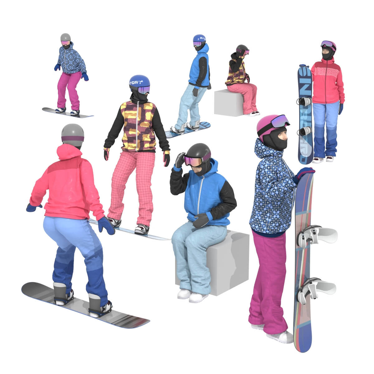 Female Snowboarders - 3D Model by AnDu