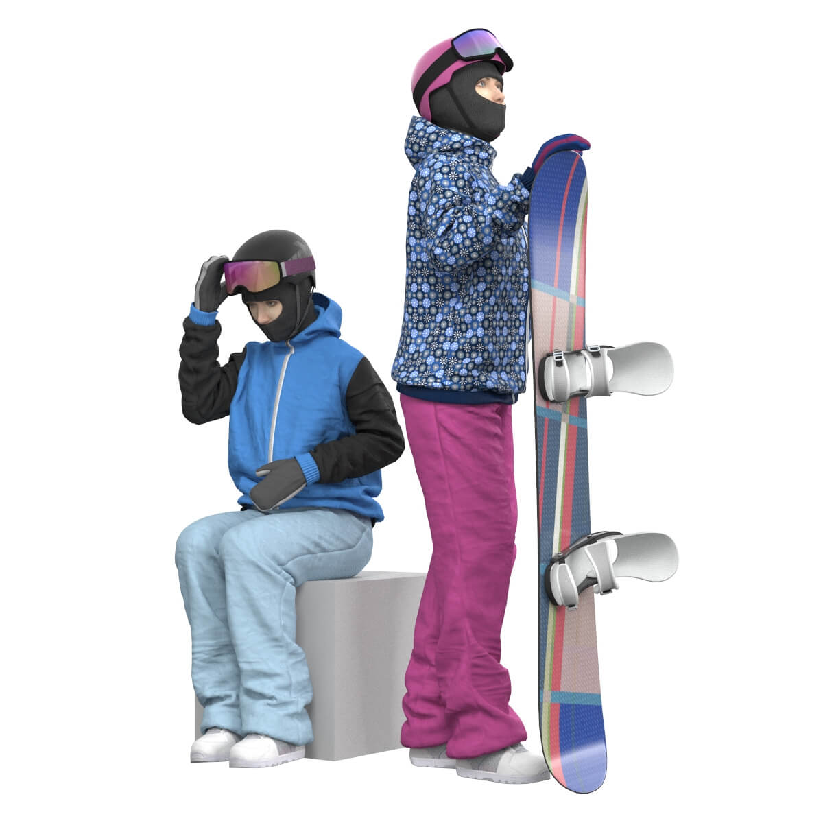 Female Snowboarders - 3D Model by AnDu