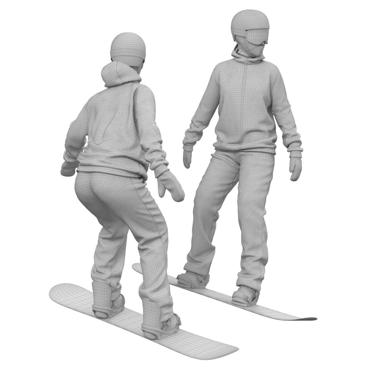Female Snowboarders - 3D Model by AnDu