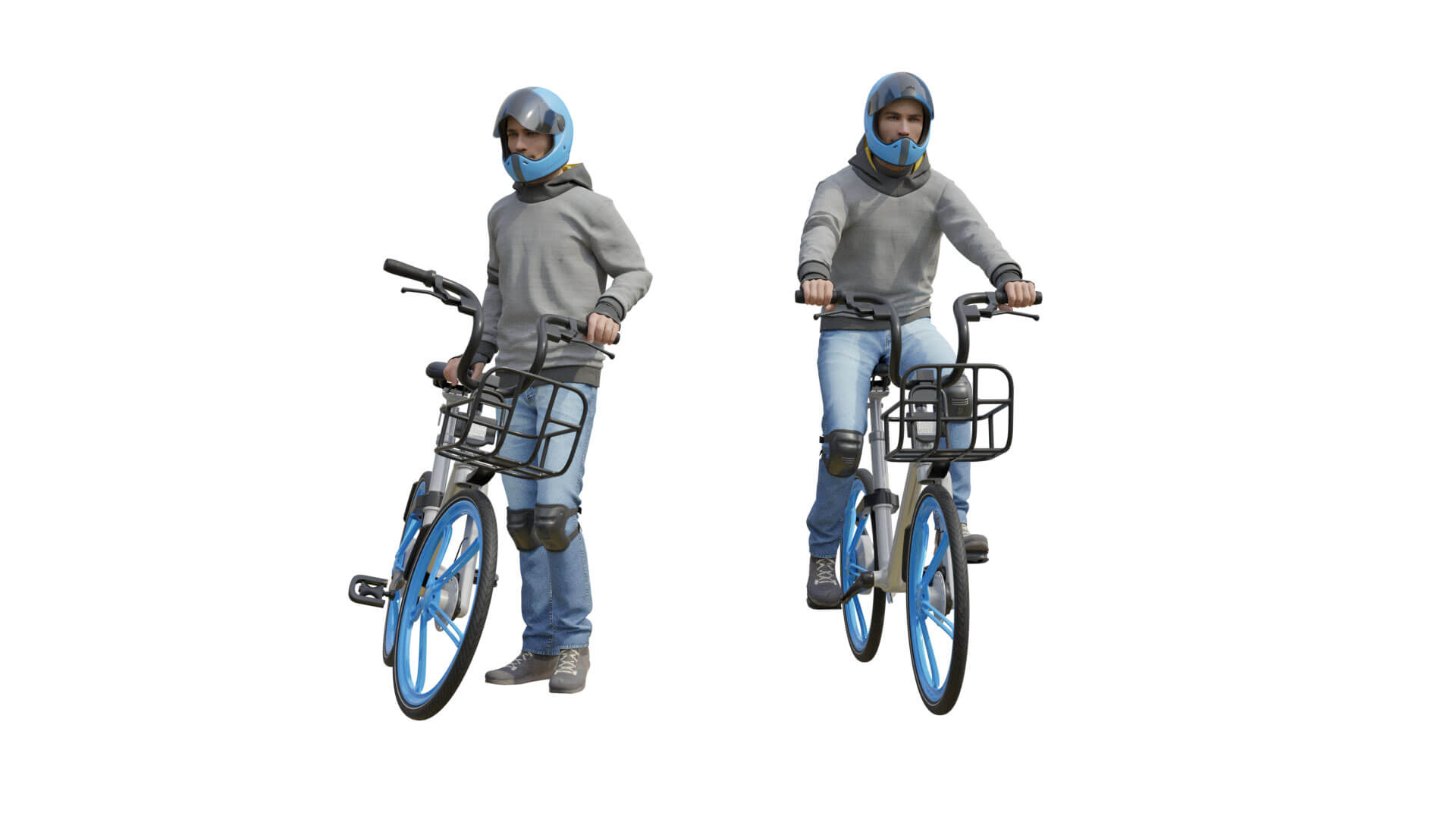 Man on Bike Wearing Blue Helmet - 3D Model by AnDu