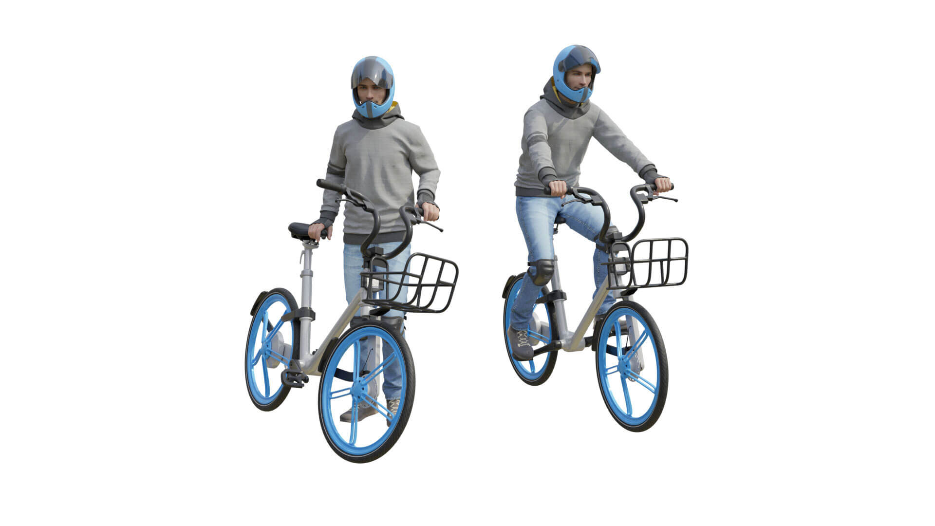 Man on Bike Wearing Blue Helmet - 3D Model by AnDu