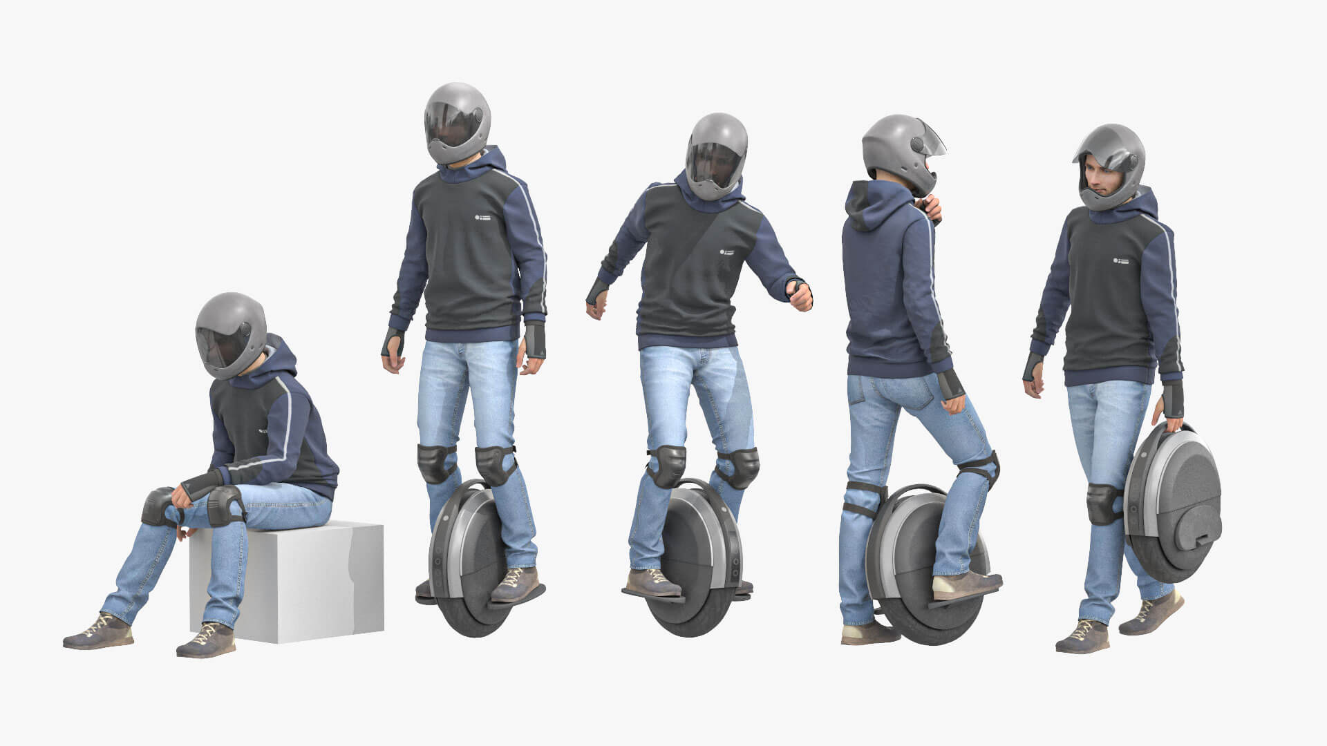 Man With Electric Unicycle - 3D Model by AnDu