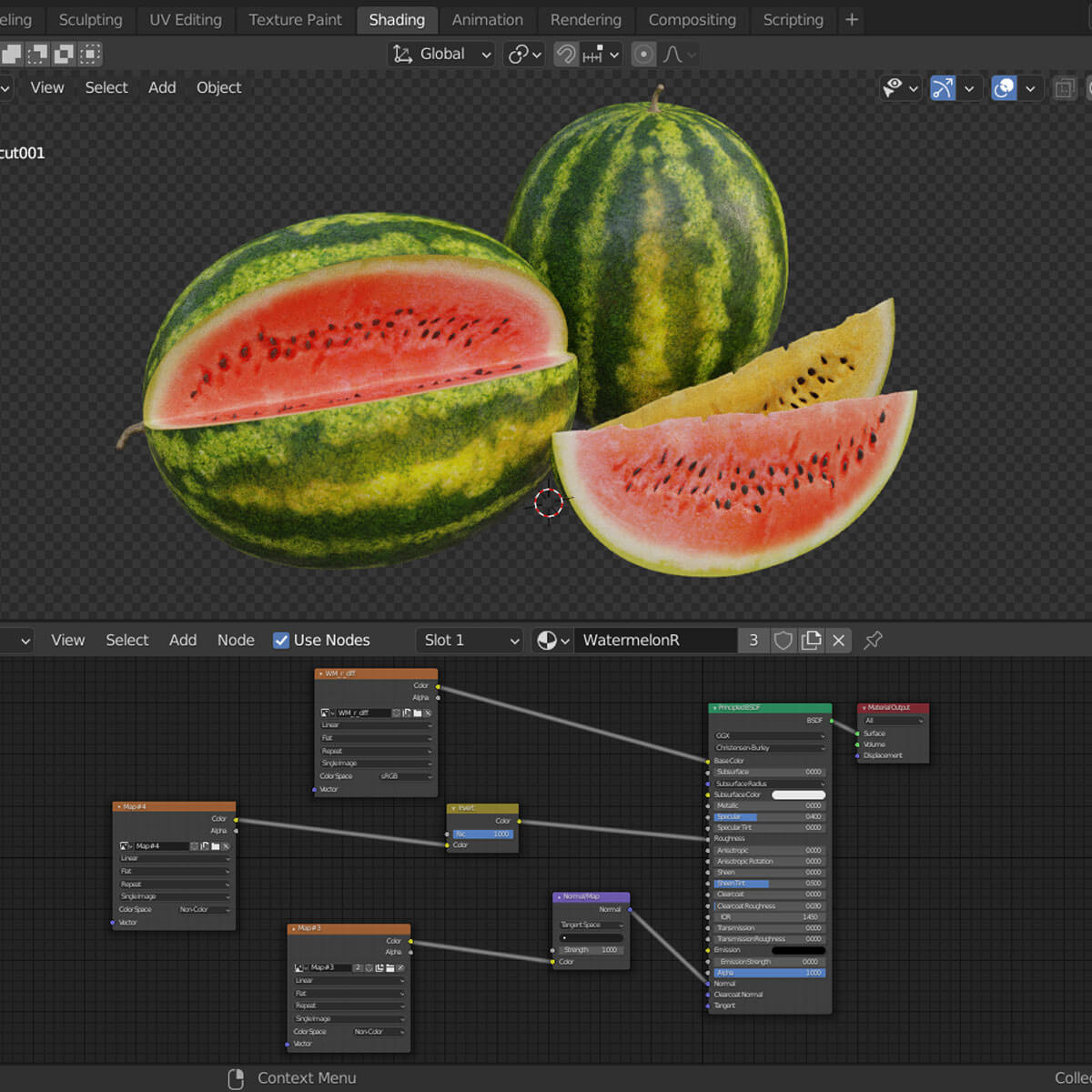 Red and yellow watermelon - 3D Model by AnDu