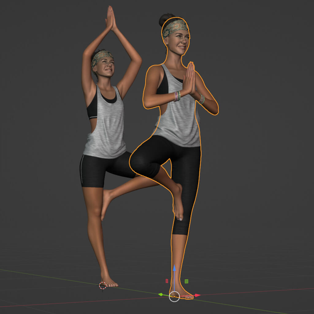 Women Doing Yoga in Tree Pose - 3D Model by AnDu