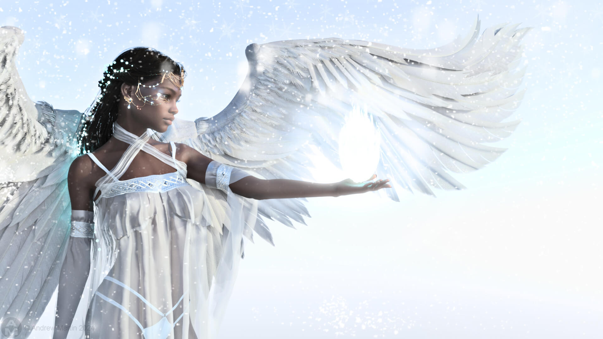 Winters Angel 3D Render, Digital Art by AndyM