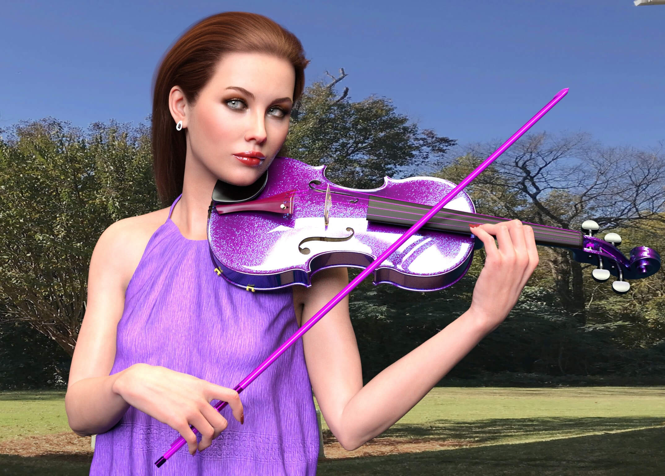Sky And Her Magic Purple Violin (Close Up) 3D Render