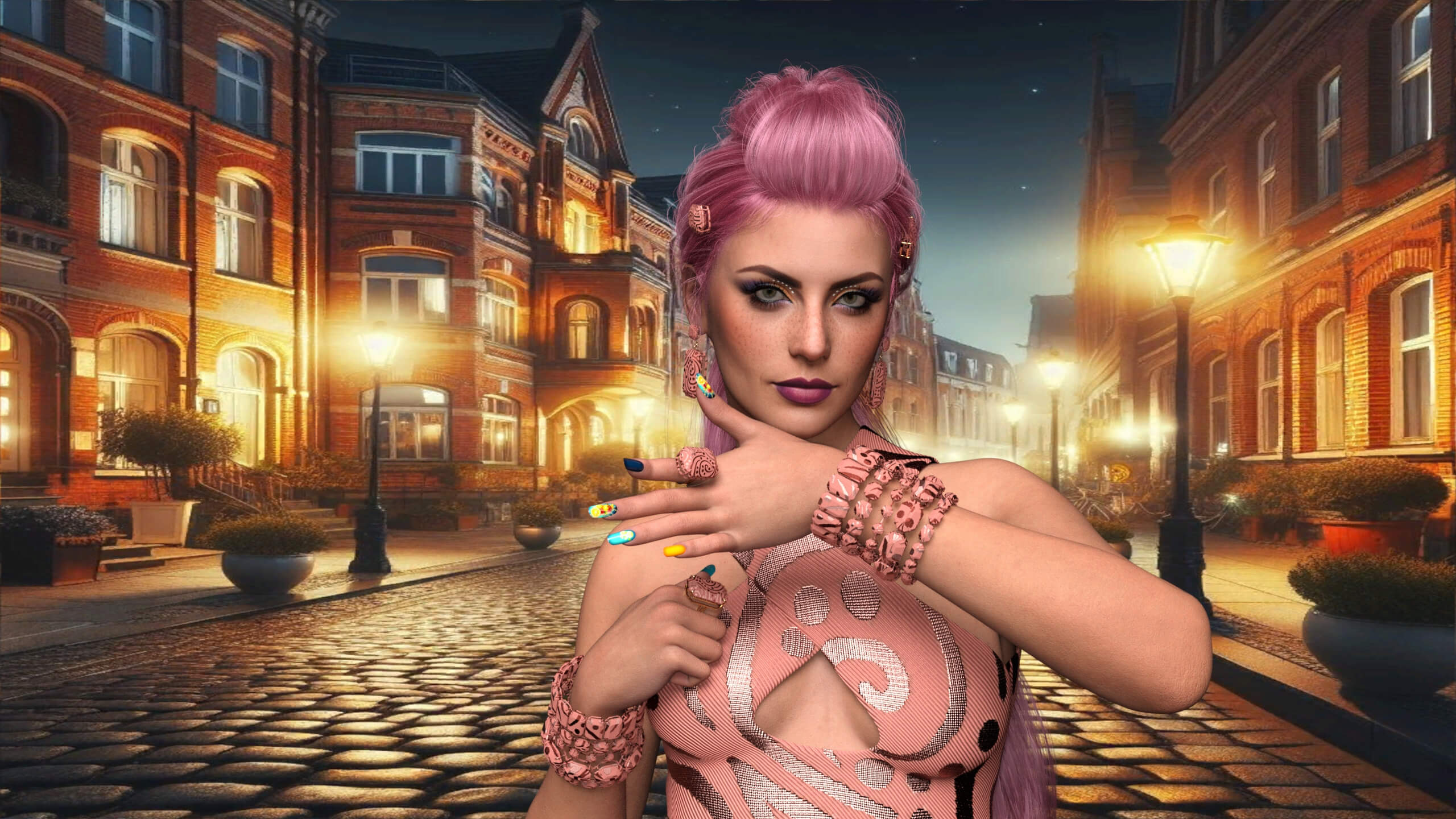 Sophia Paints the Town Pink 3D Render