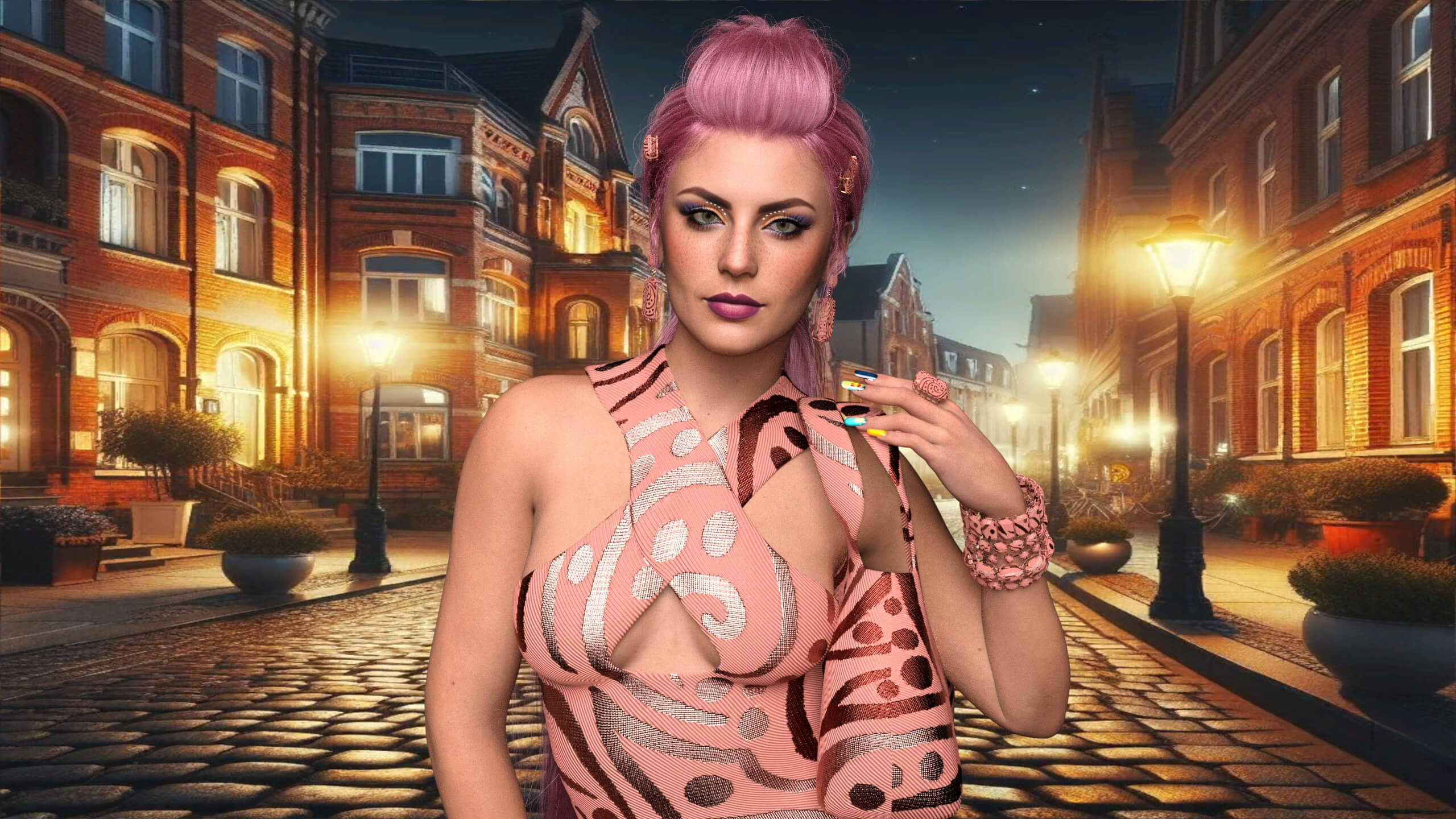 Sophia Paints the Town Pink 3D Render