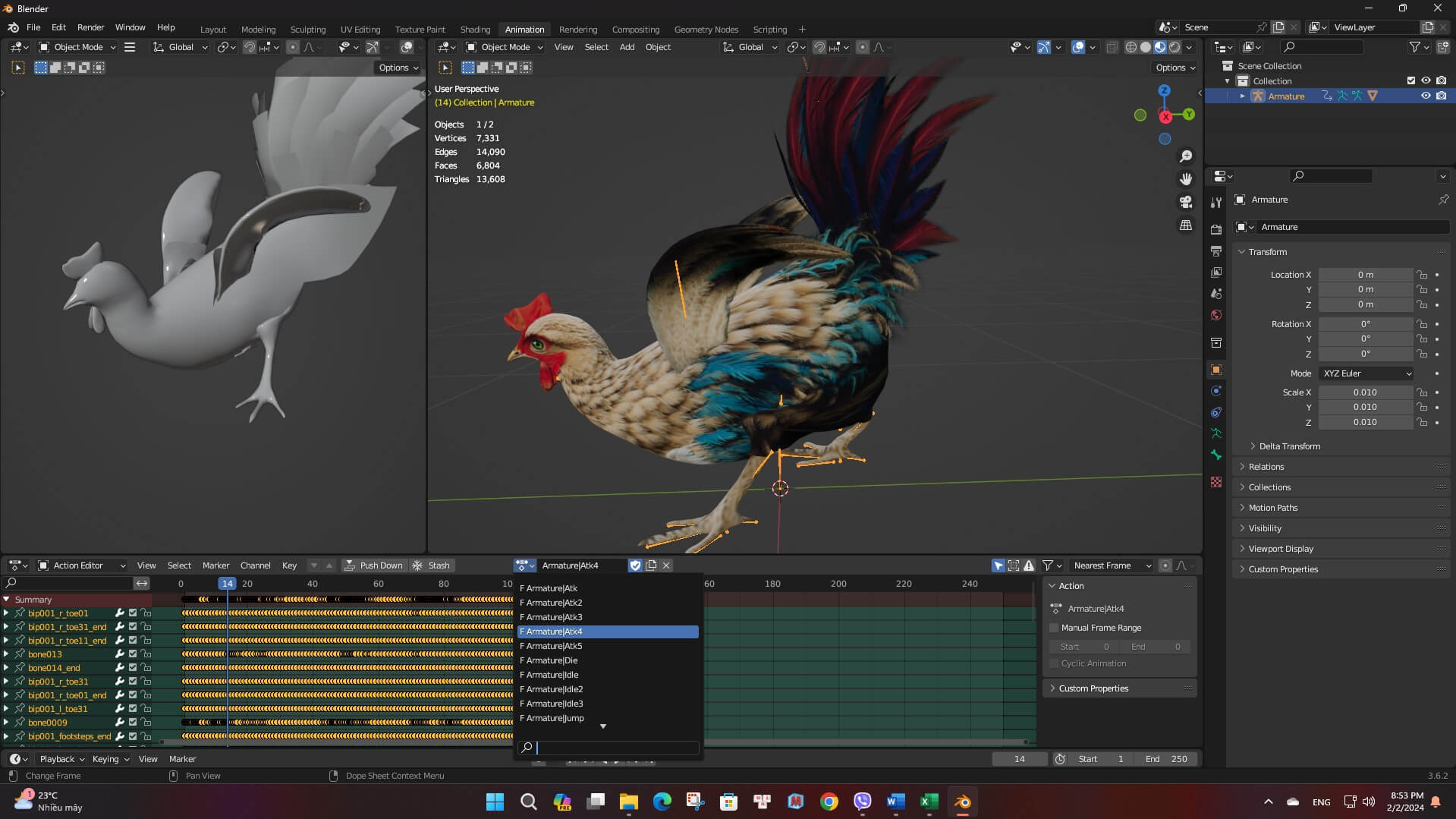 Chicken A4 Animated - 3D Model by Animated3d