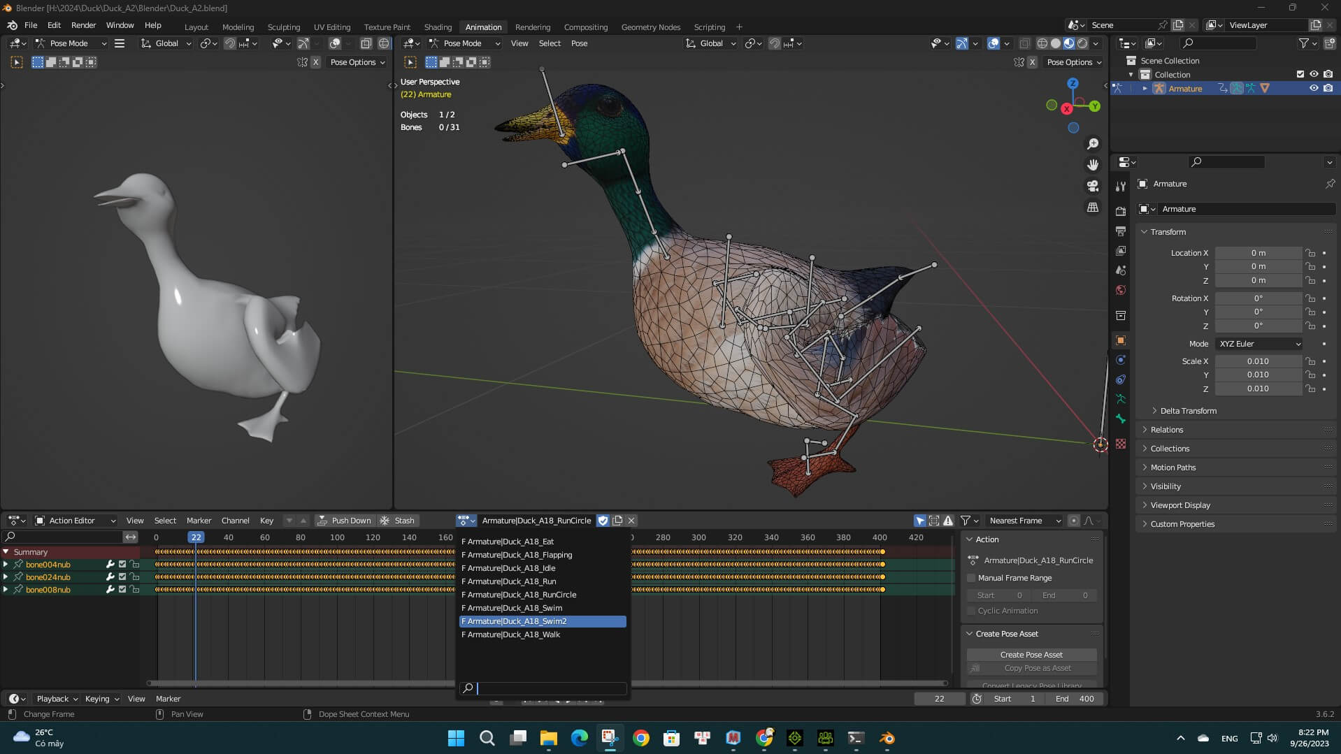 Duck A2 Animated - 3D Model by Animated3d