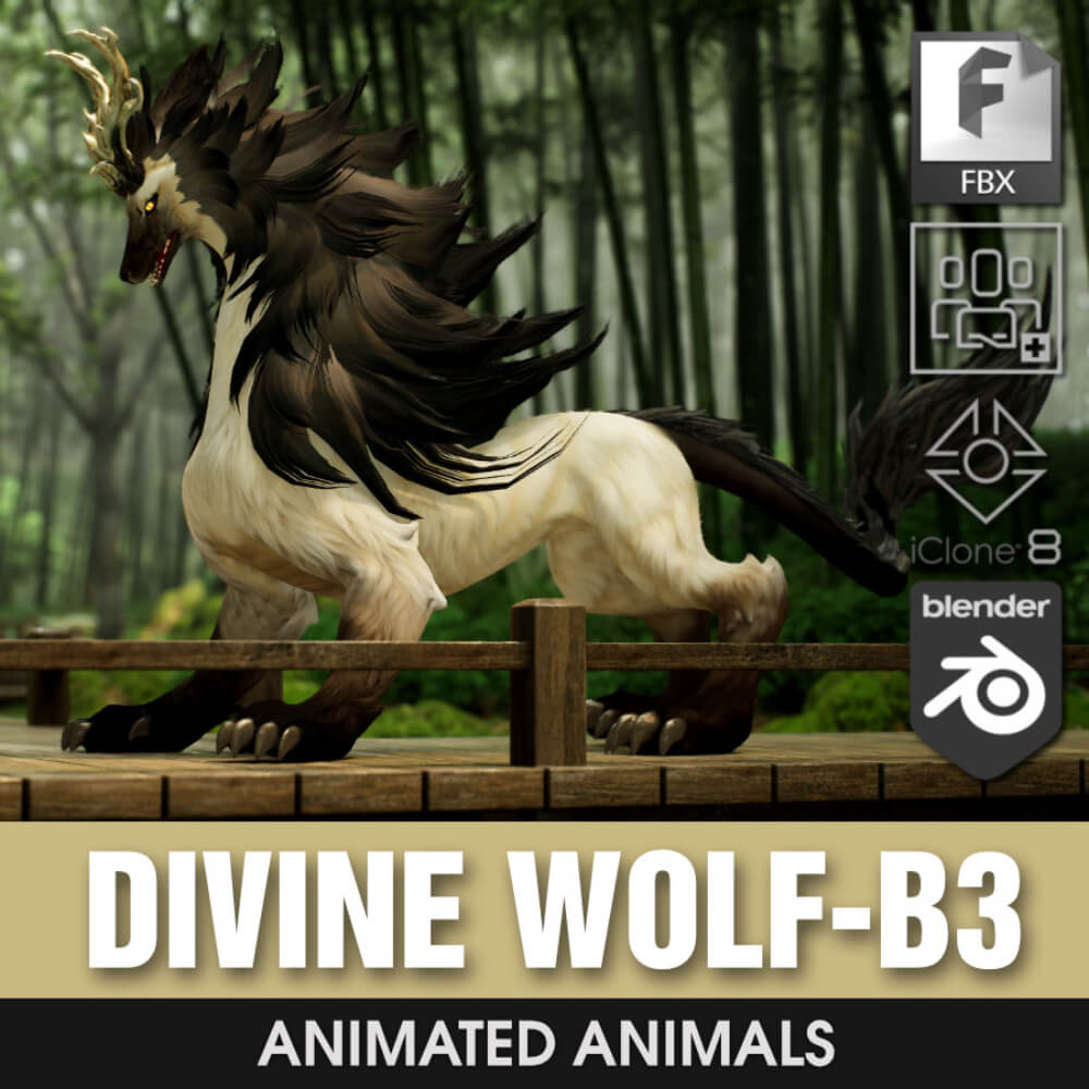 Divine Wolf-B3 3D Render, Digital Art by Animated3d
