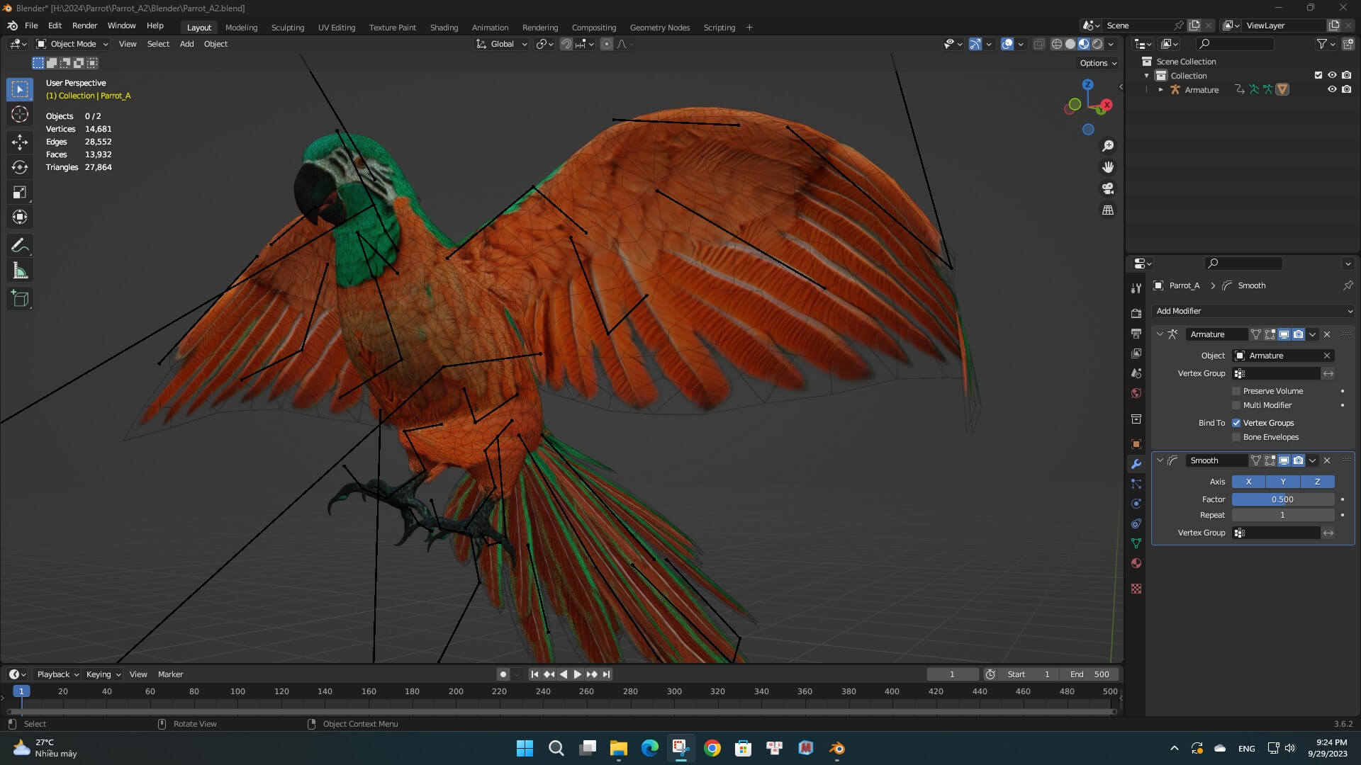 Parrot A2 Animated - 3D Model by Animated3d