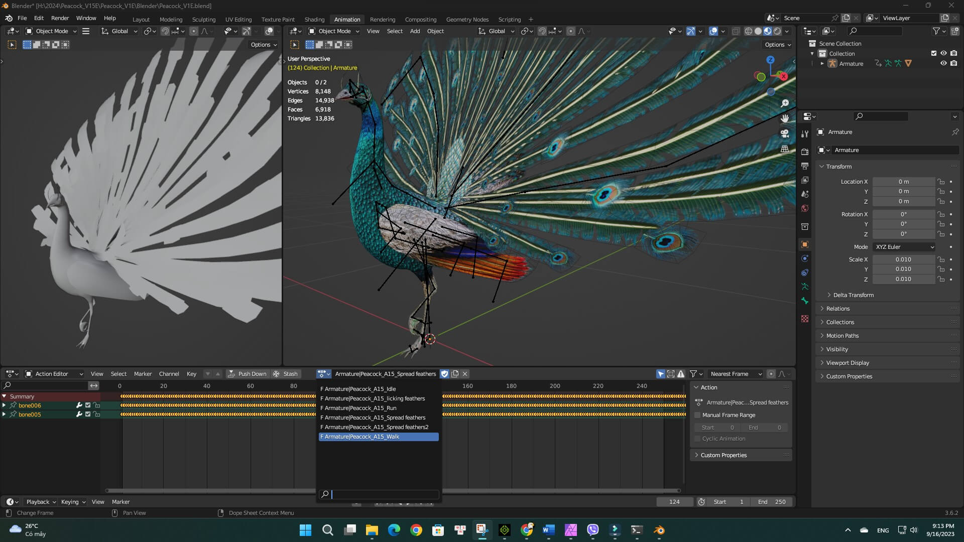 Peacock V1E Animated - 3D Model by Animated3d
