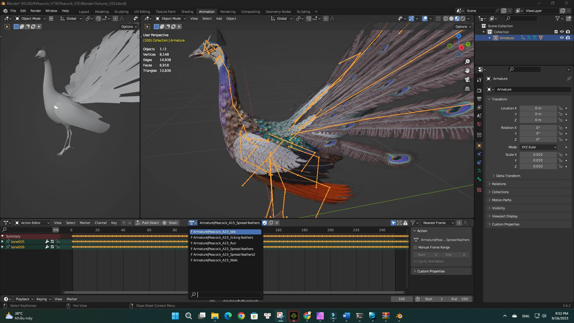 Peacock V2E Animated - 3D Model by Animated3d