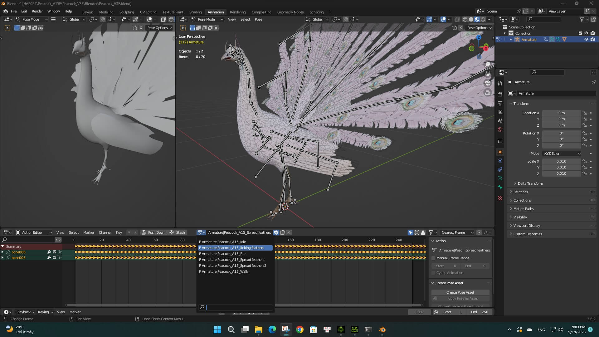 Peacock V3E Animated - 3D Model by Animated3d